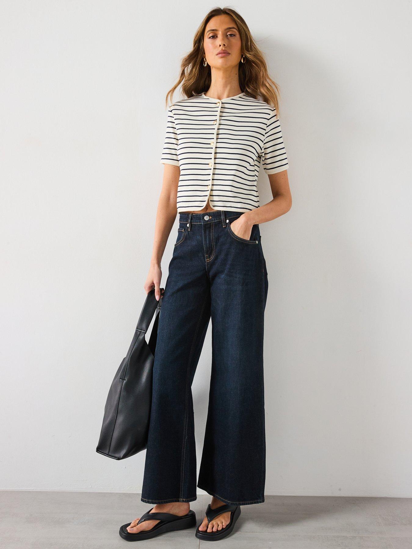 Mango Short Sleeve Striped Cardigan - Navy | Very