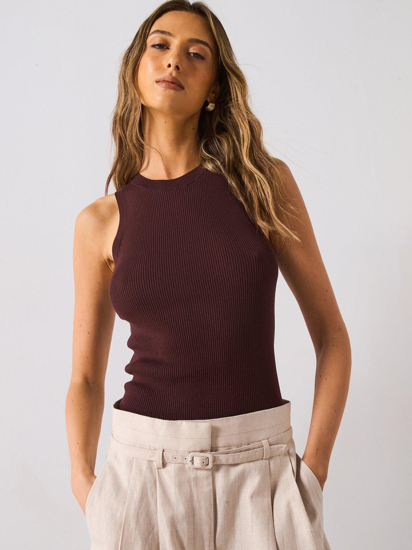 Mango Ribbed Knit Top - Brown | Very