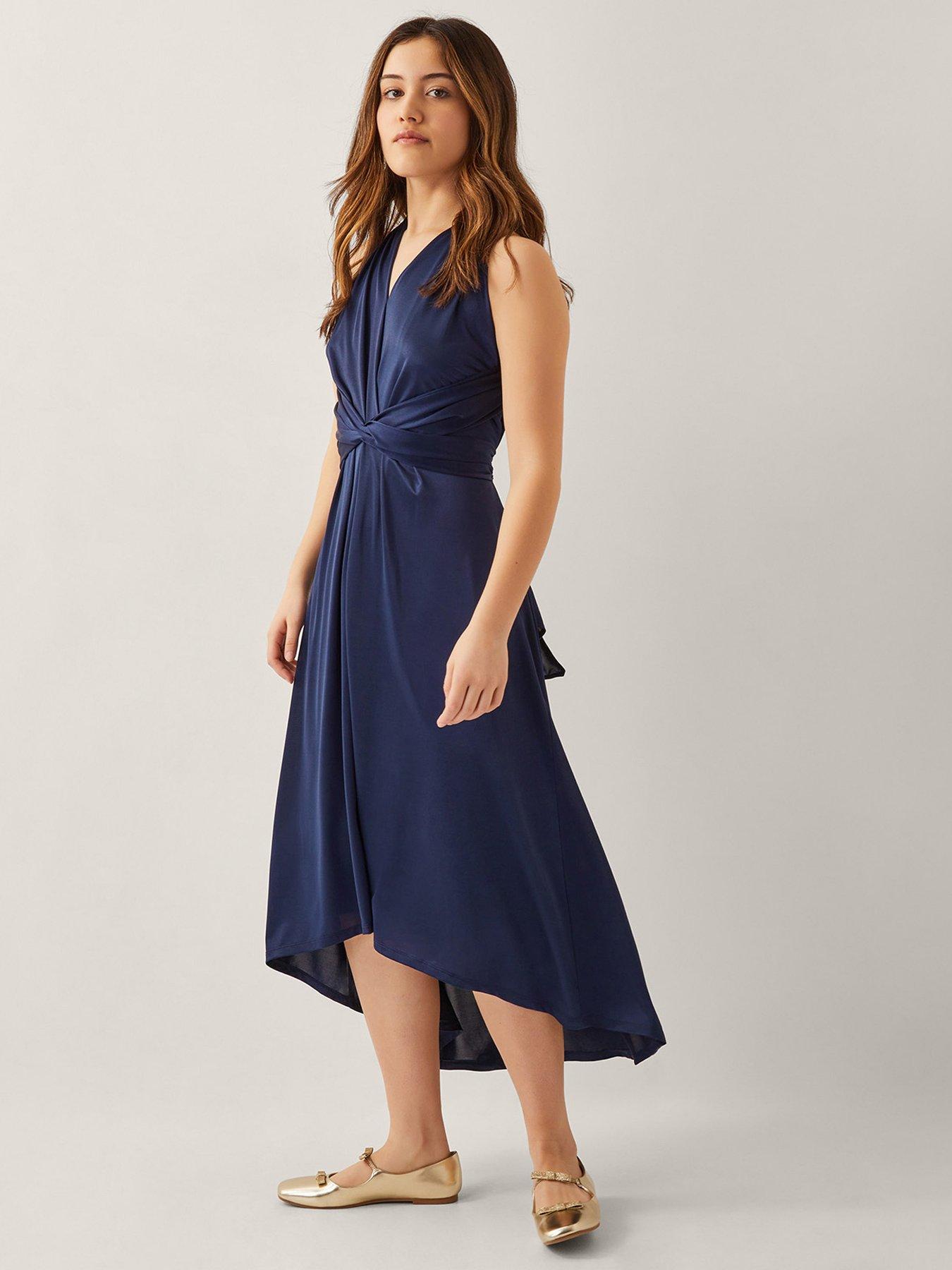 Monsoon Girls Tia Twist Prom Dress - Navy | Very