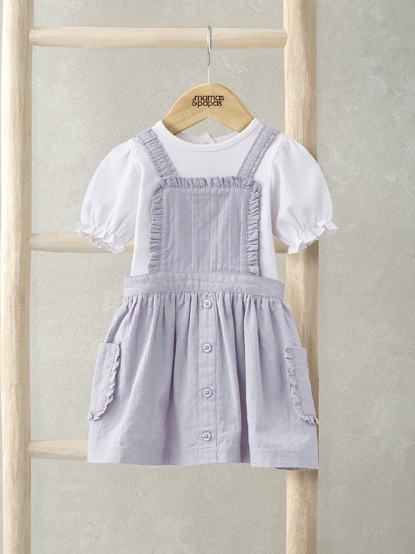Mamas & Papas Baby Girls 2 Piece Embroidered Ruffle Pinny And Bodysuit ...