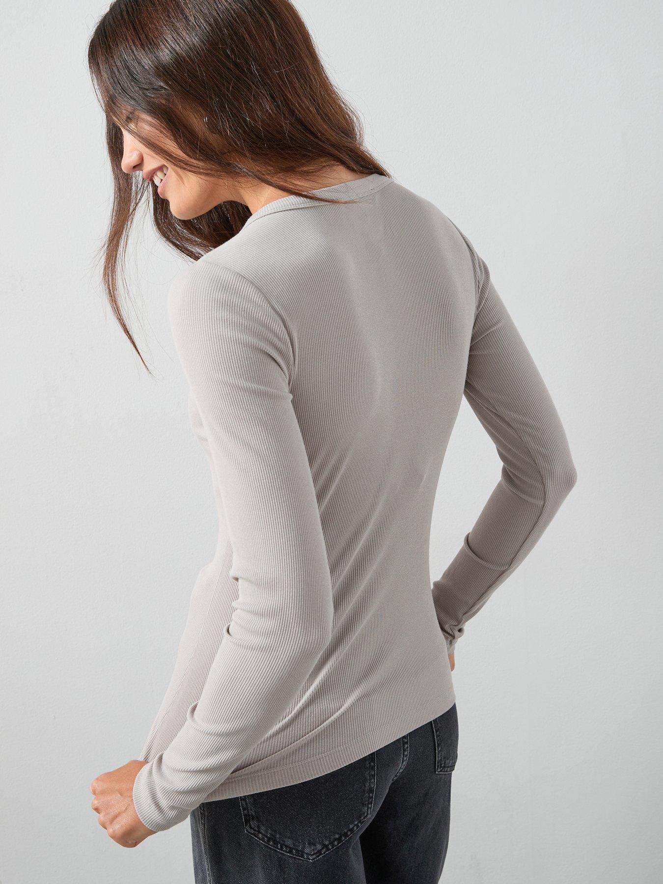The Very Collection Long Sleeve Side Button Rib Top - Beige | Very