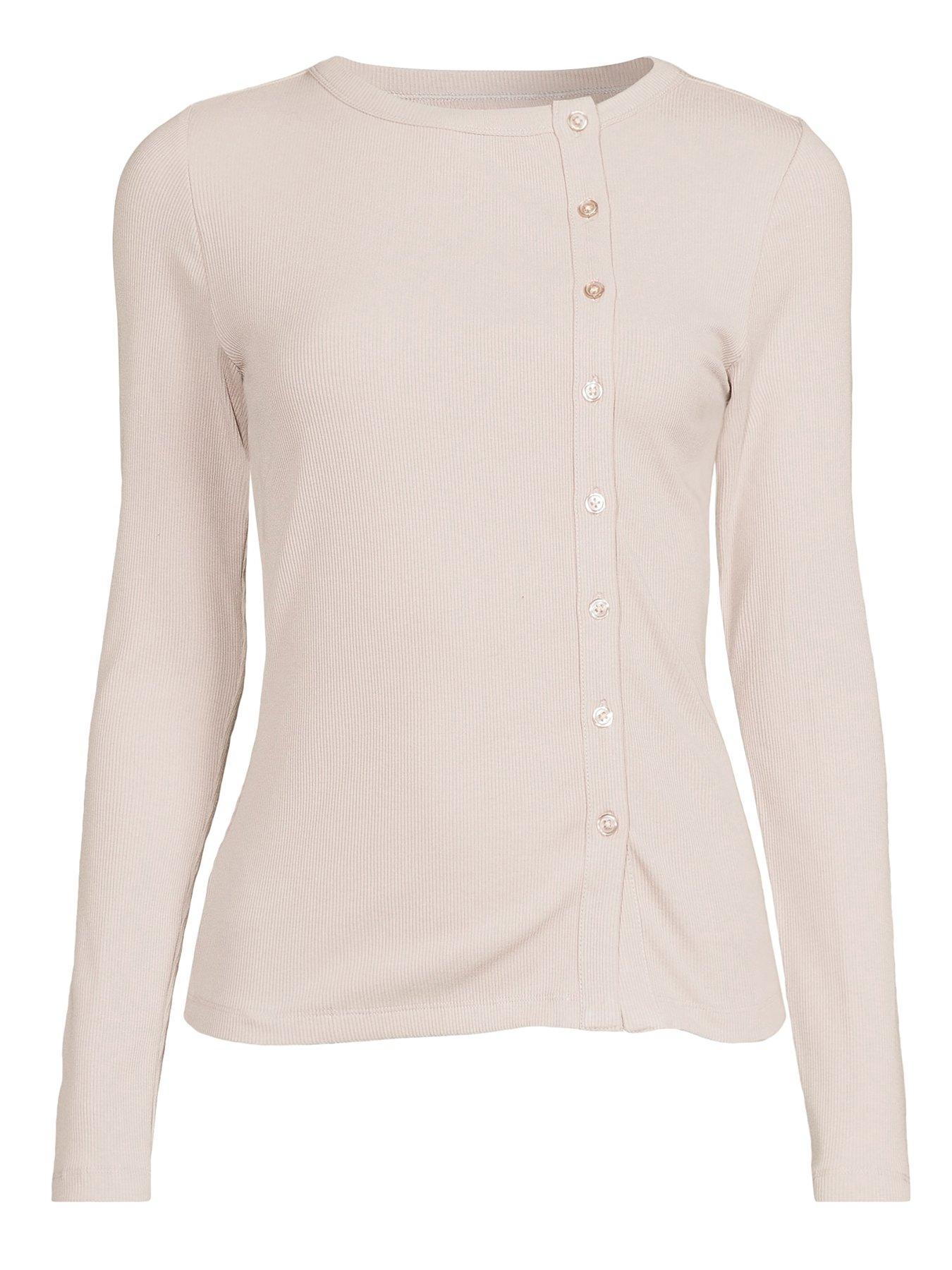 The Very Collection Long Sleeve Side Button Rib Top - Beige | Very