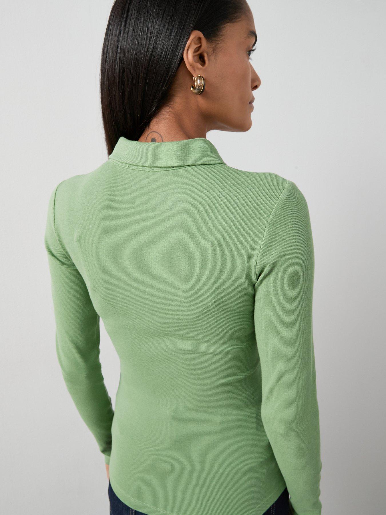 The Very Collection Long Sleeve Collar Cut Out Top - Green | Very