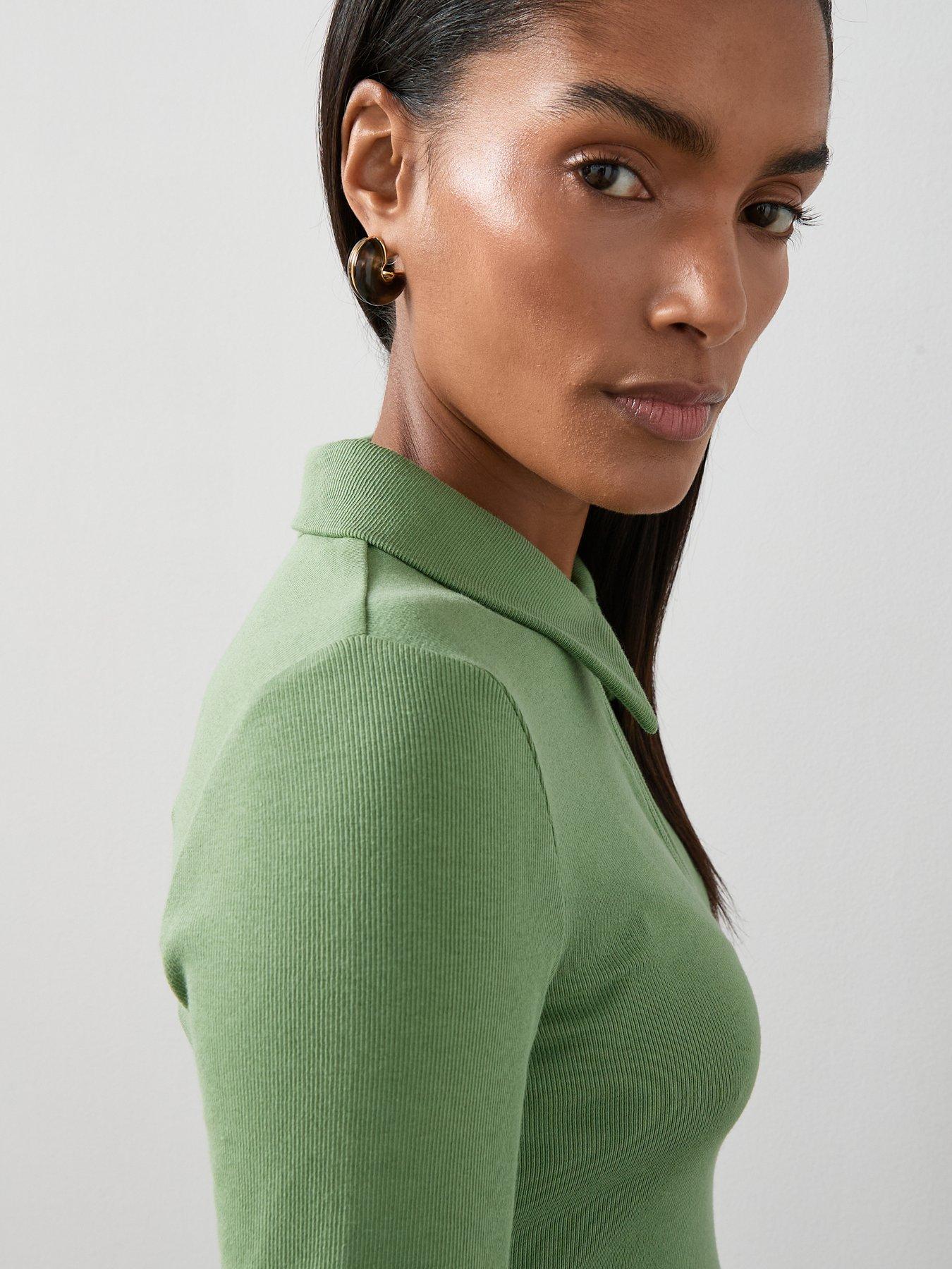 The Very Collection Long Sleeve Collar Cut Out Top - Green | Very