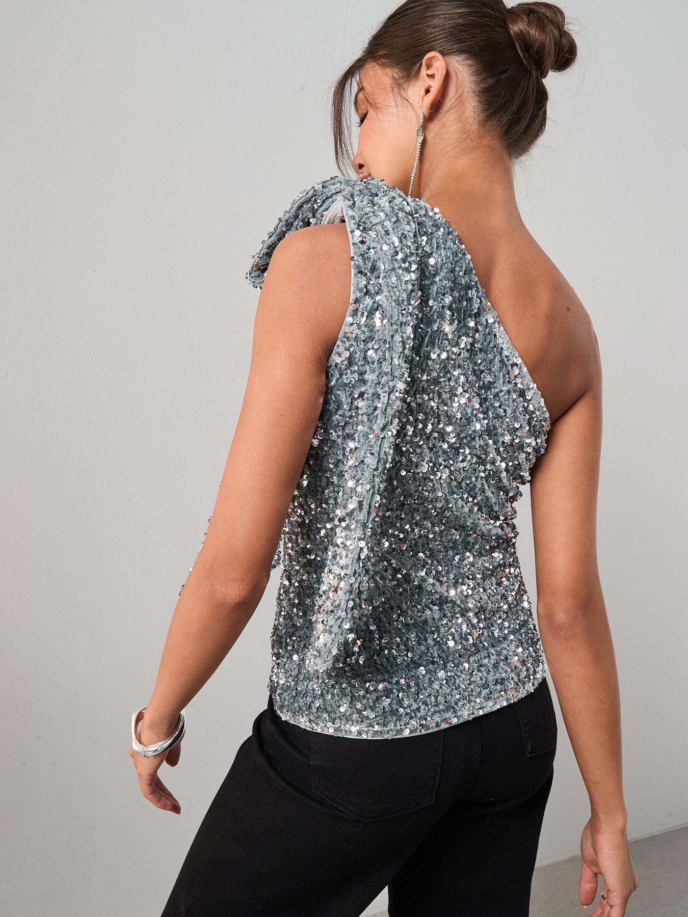 The Very Collection Sequin Bow Top - Silver | Very