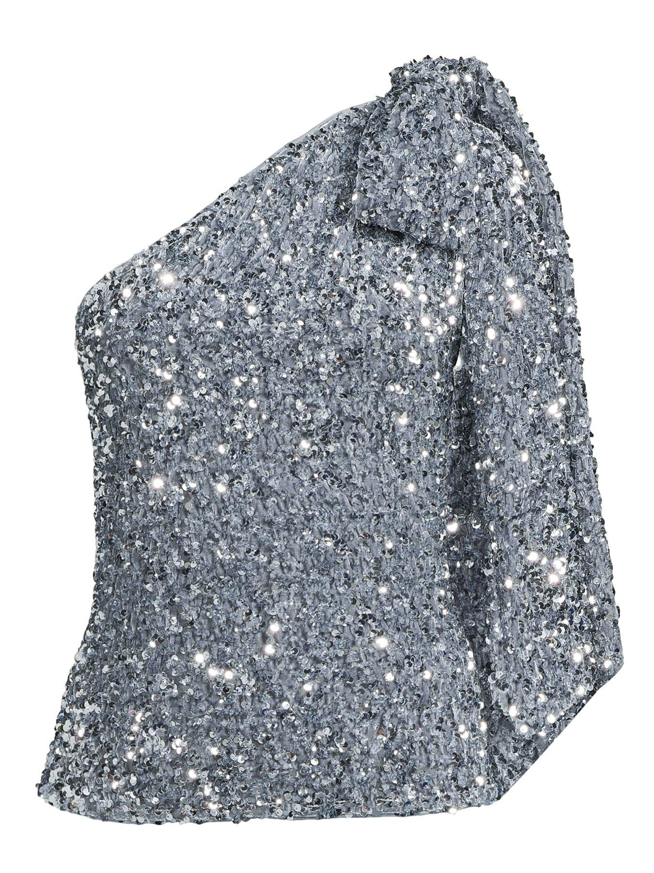 The Very Collection Sequin Bow Top - Silver | Very