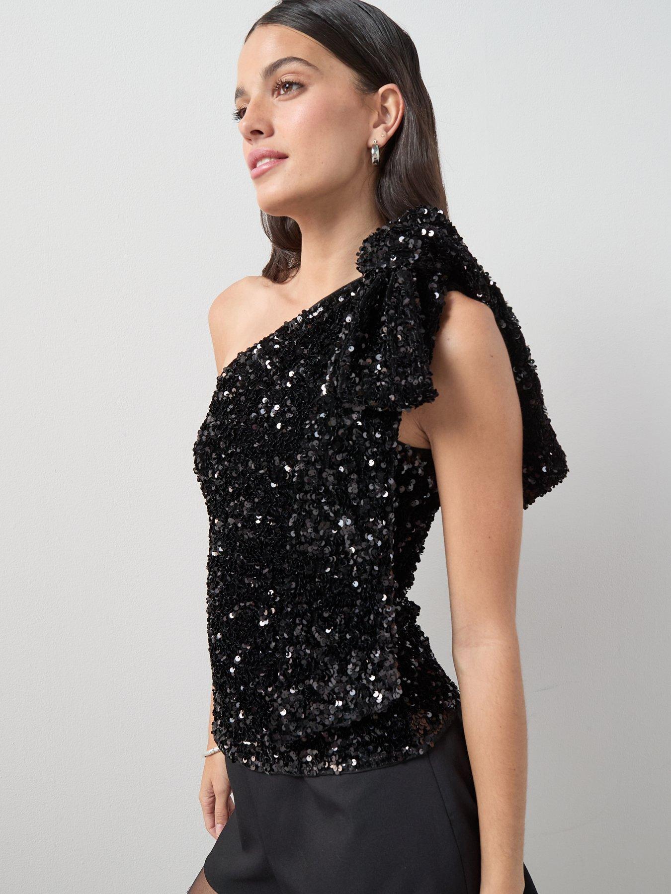 The Very Collection Sequin Bow Top - Black | Very