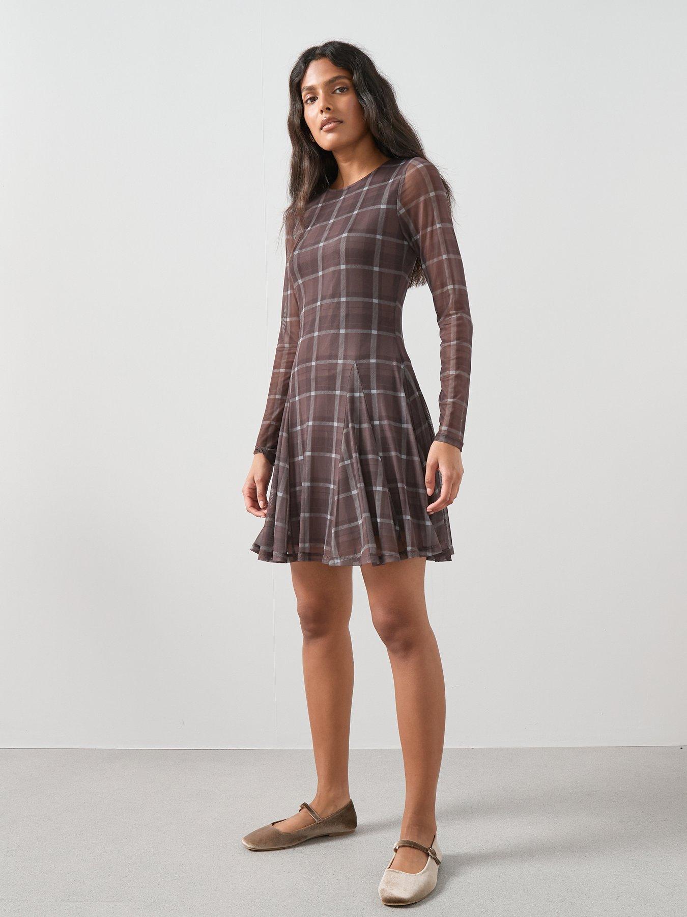 V by Very Check Mesh Printed Dress - Multi | Very