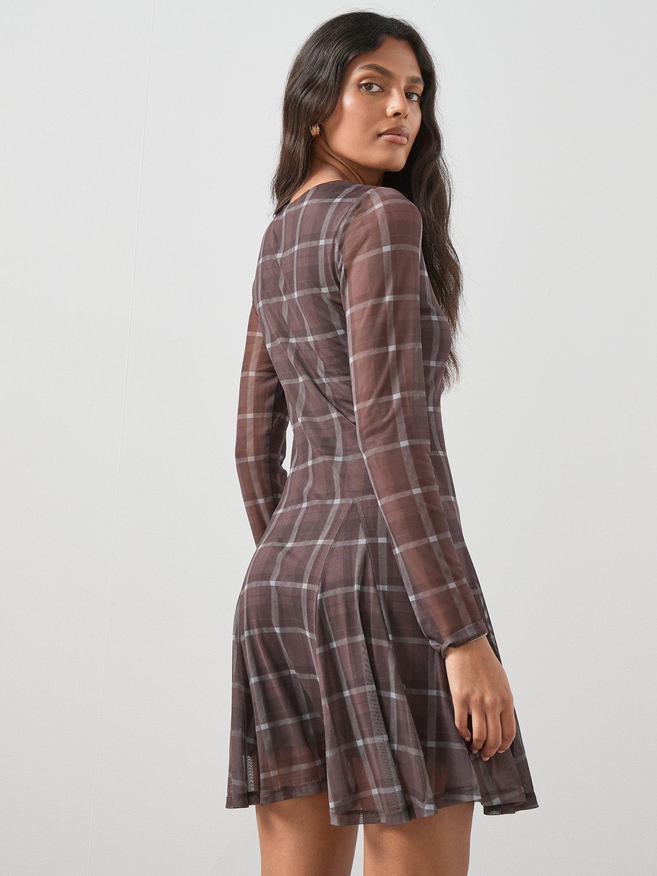 V by Very Check Mesh Printed Dress - Multi | Very