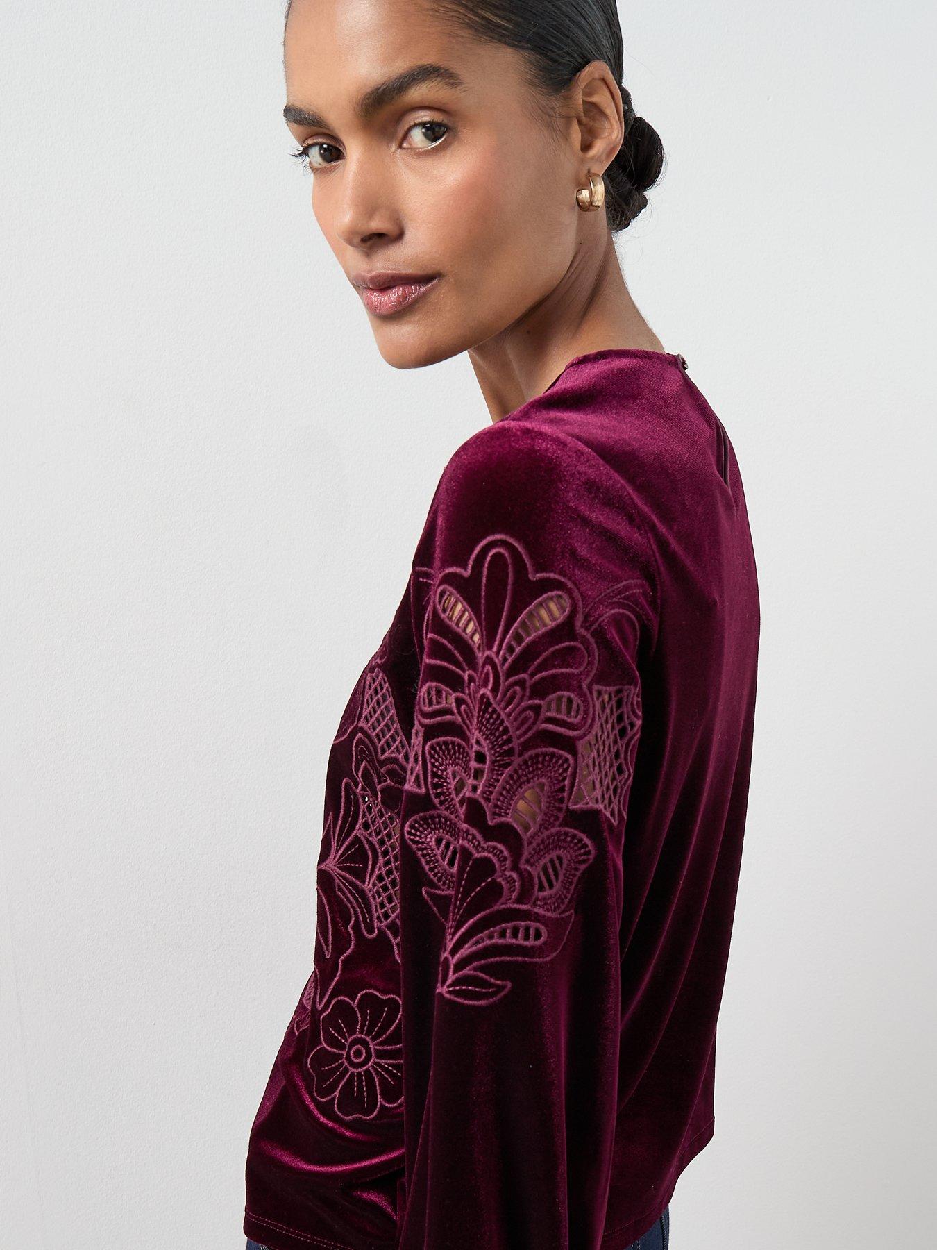 The Very Collection Velvet Cutwork Top - Burgundy | Very