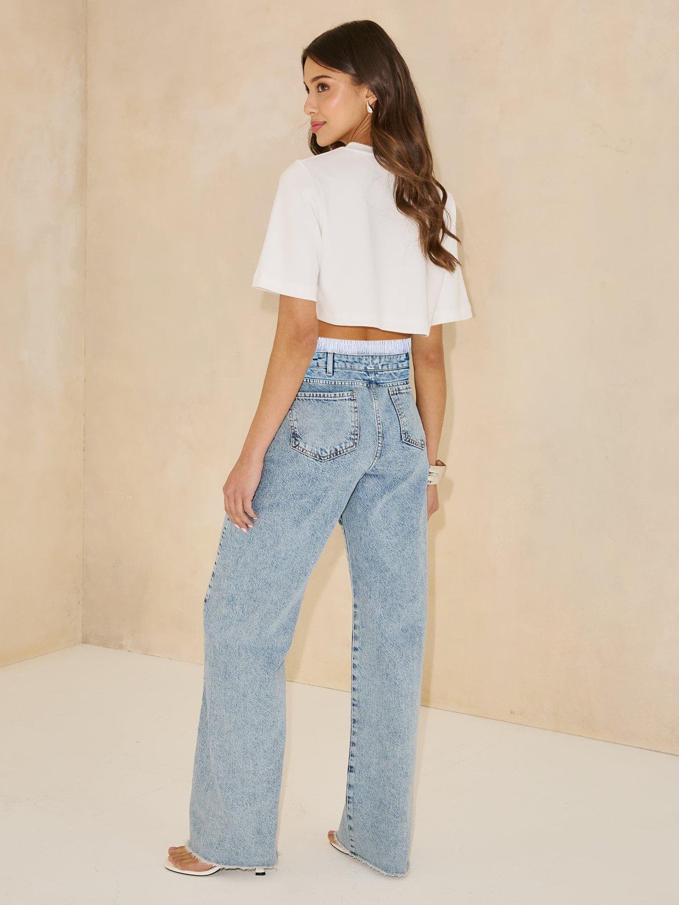 Michelle Keegan Double Waistband Wide Leg Jean - Mid Wash | Very