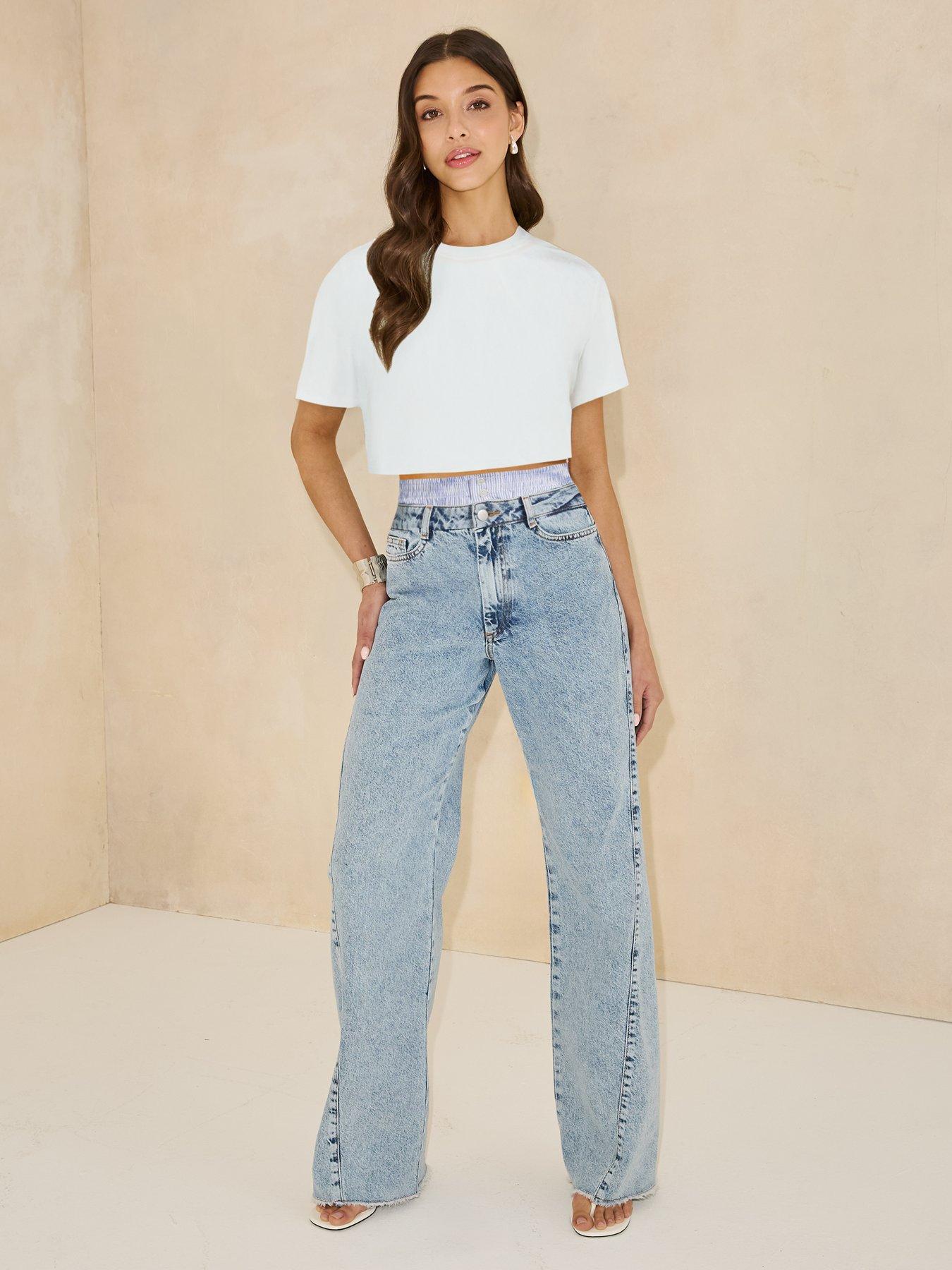 Michelle Keegan Double Waistband Wide Leg Jean - Mid Wash | Very