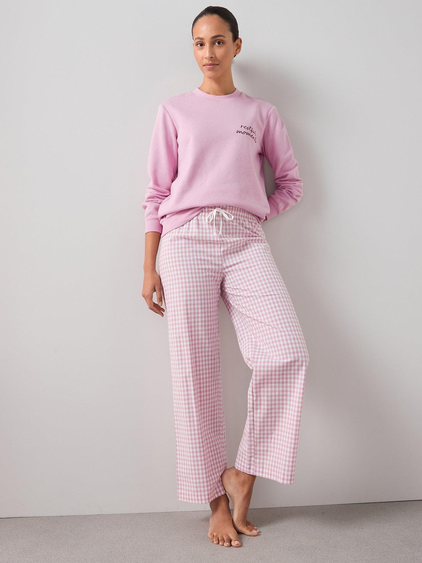 The Very Collection Slogan Sweat And Gingham Bottoms Pyjama Set - Pink ...