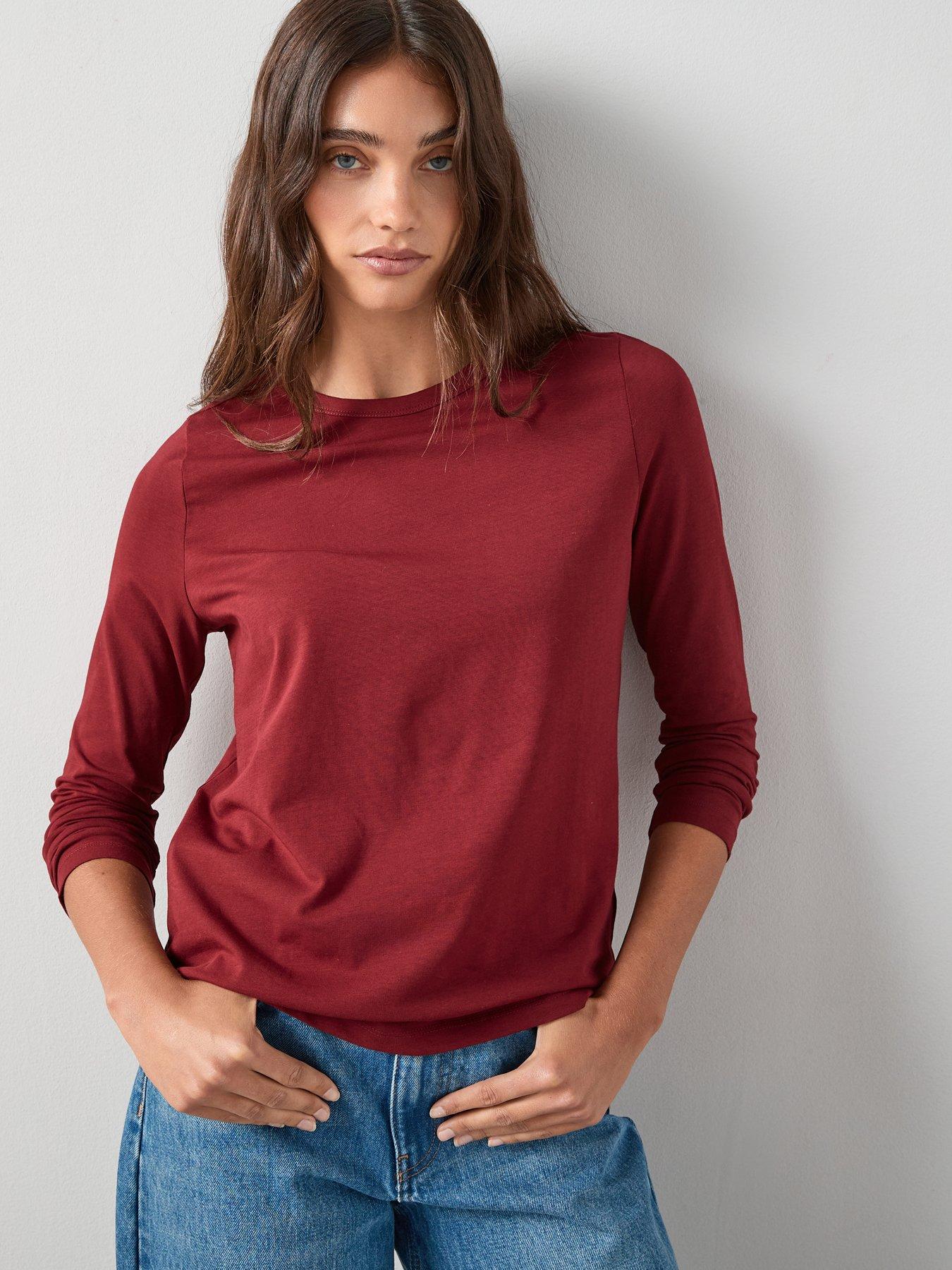 The Very Collection Long Sleeve Oversized Basic Top - Burgundy | Very