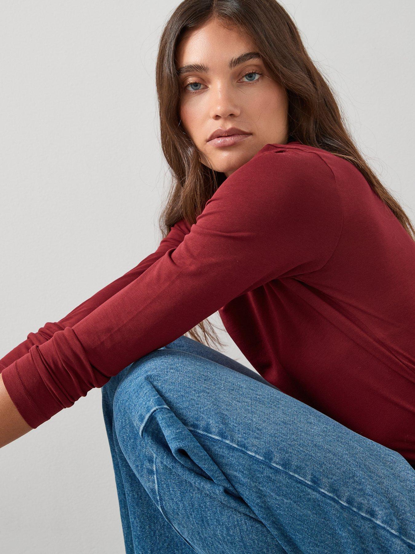 The Very Collection Long Sleeve Oversized Basic Top - Burgundy | Very