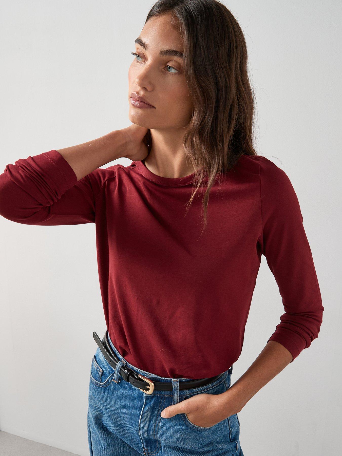 The Very Collection Long Sleeve Oversized Basic Top - Burgundy | Very