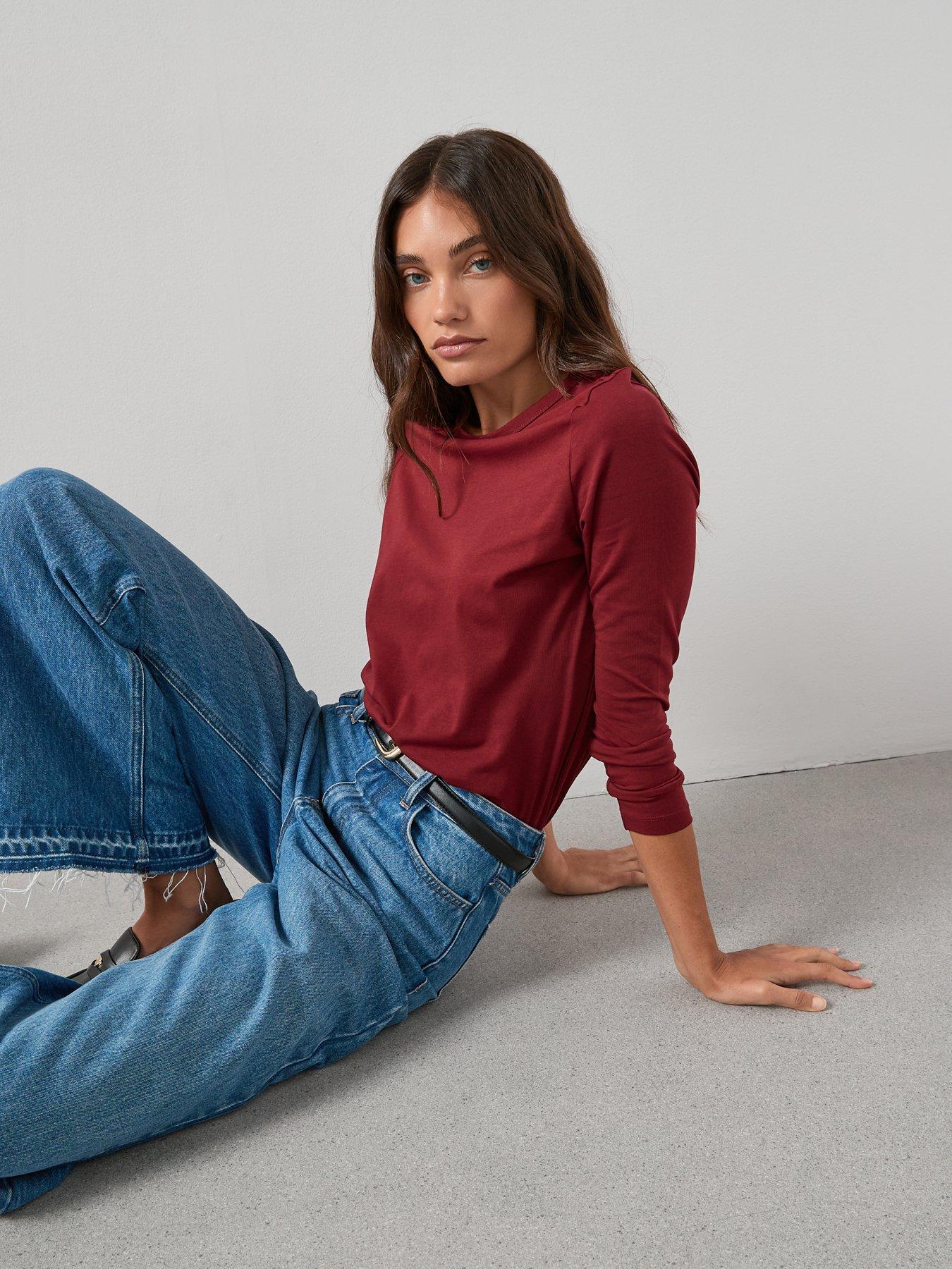 The Very Collection Long Sleeve Oversized Basic Top - Burgundy | Very