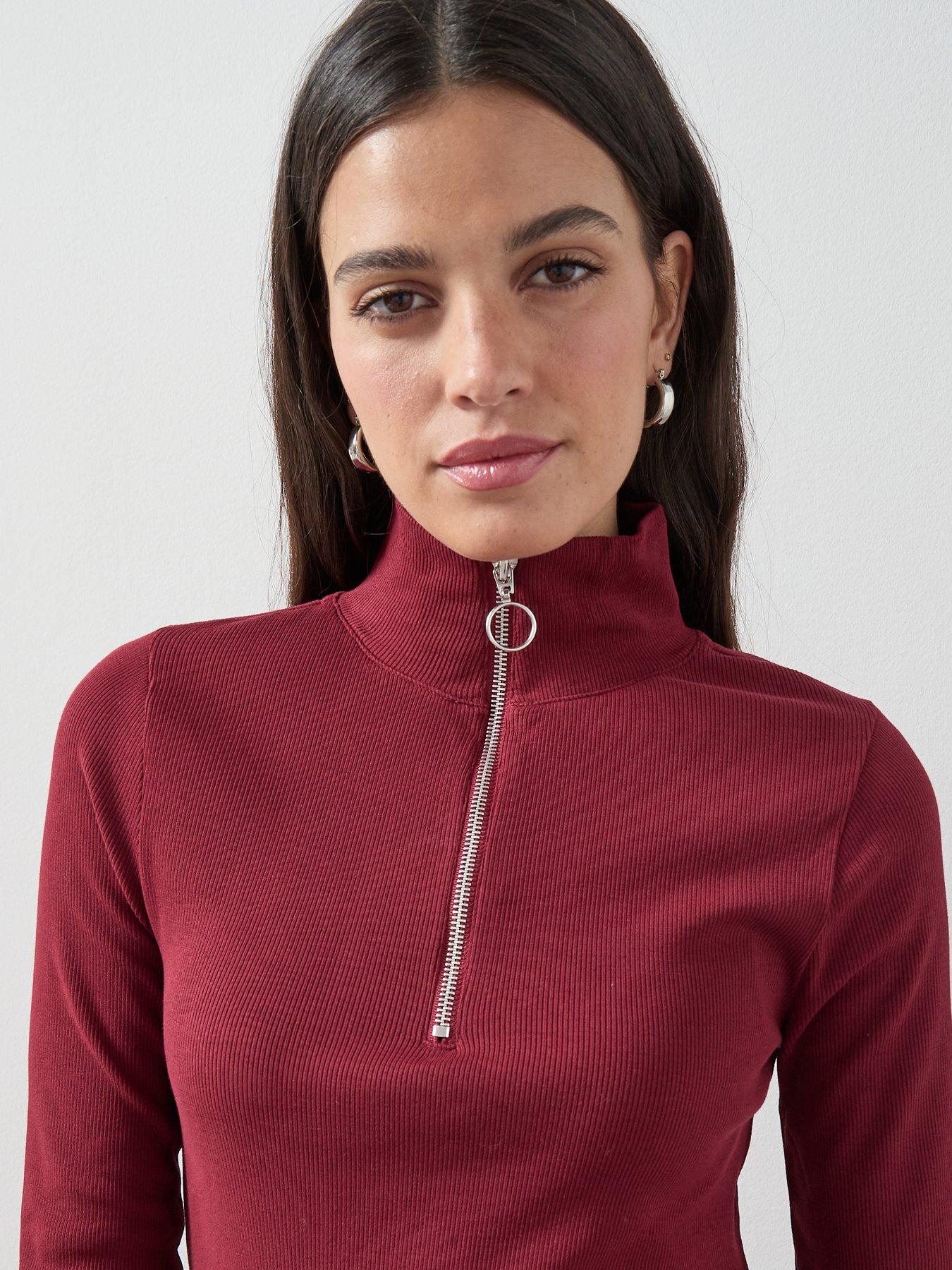 The Very Collection Half Zip High Neck Rib - Burgundy | Very