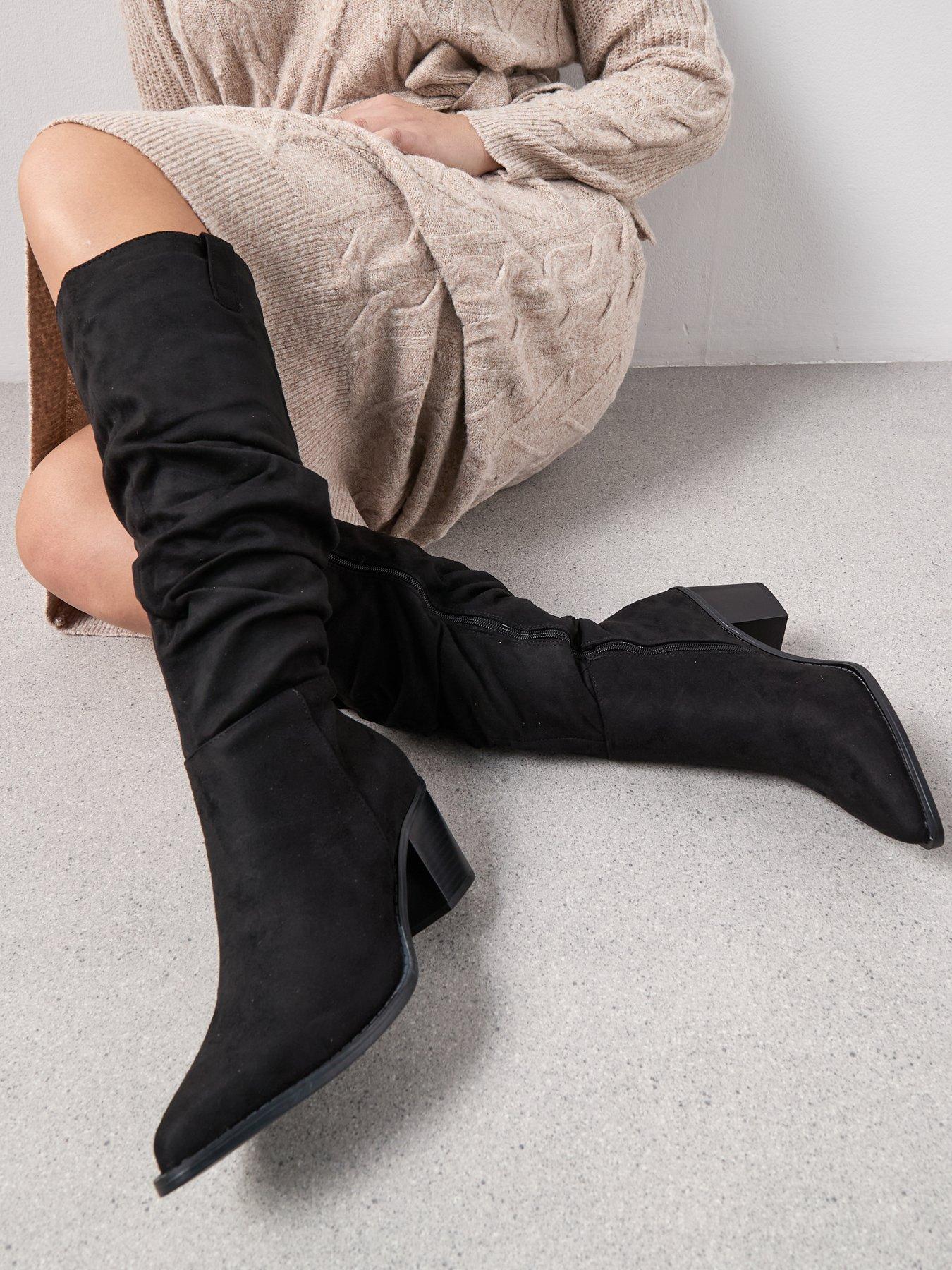 V by Very Wide Fit Slouch Knee Boots - Black | Very
