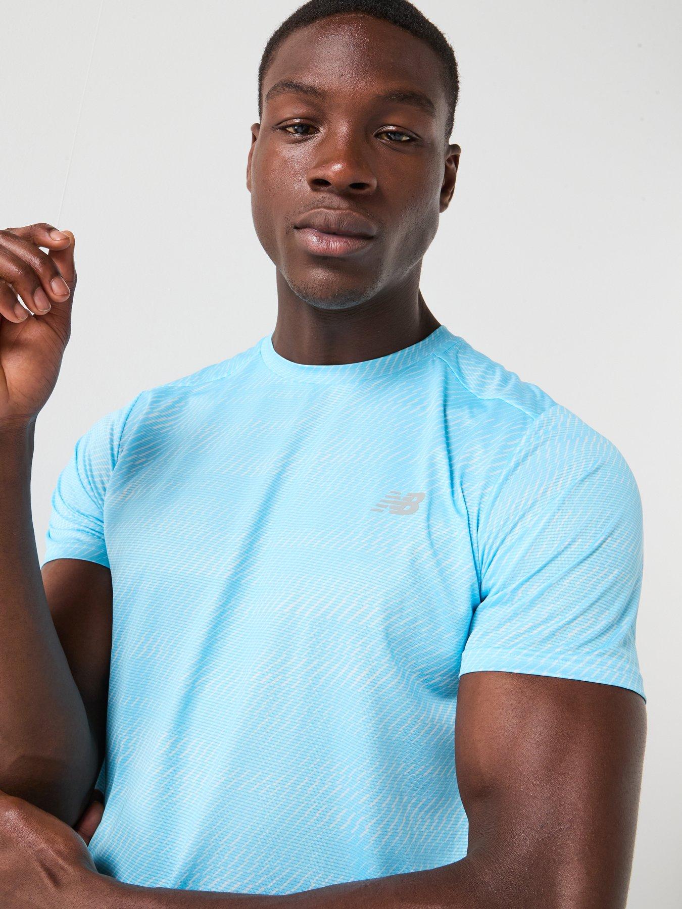 New Balance Mens Running Essential Printed Reflective T-Shirt - Blue | Very