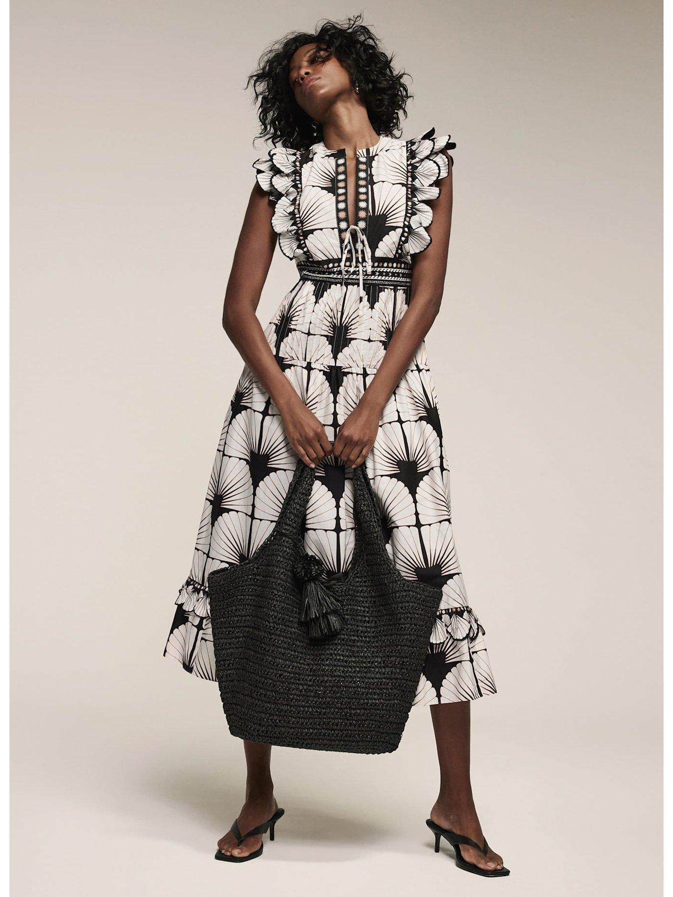 Mint Velvet White Cotton Shell Print Midi Dress - Black | Very