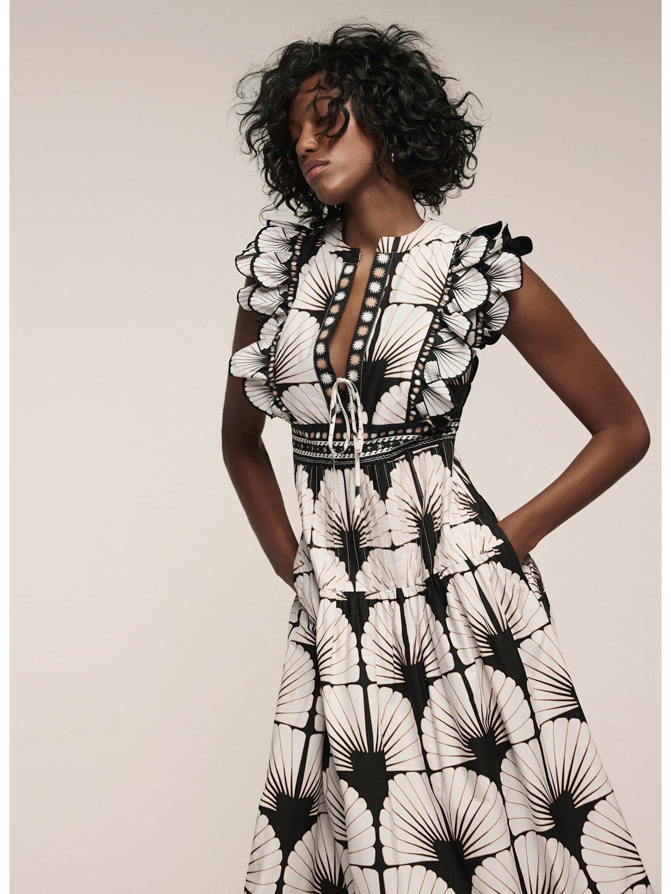 Mint Velvet White Cotton Shell Print Midi Dress - Black | Very