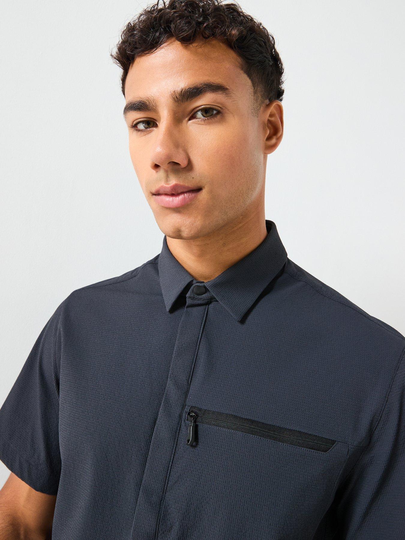 BOSS Urban Tsr Seersucker Regular Fit Short Sleeve Shirt - Navy | Very