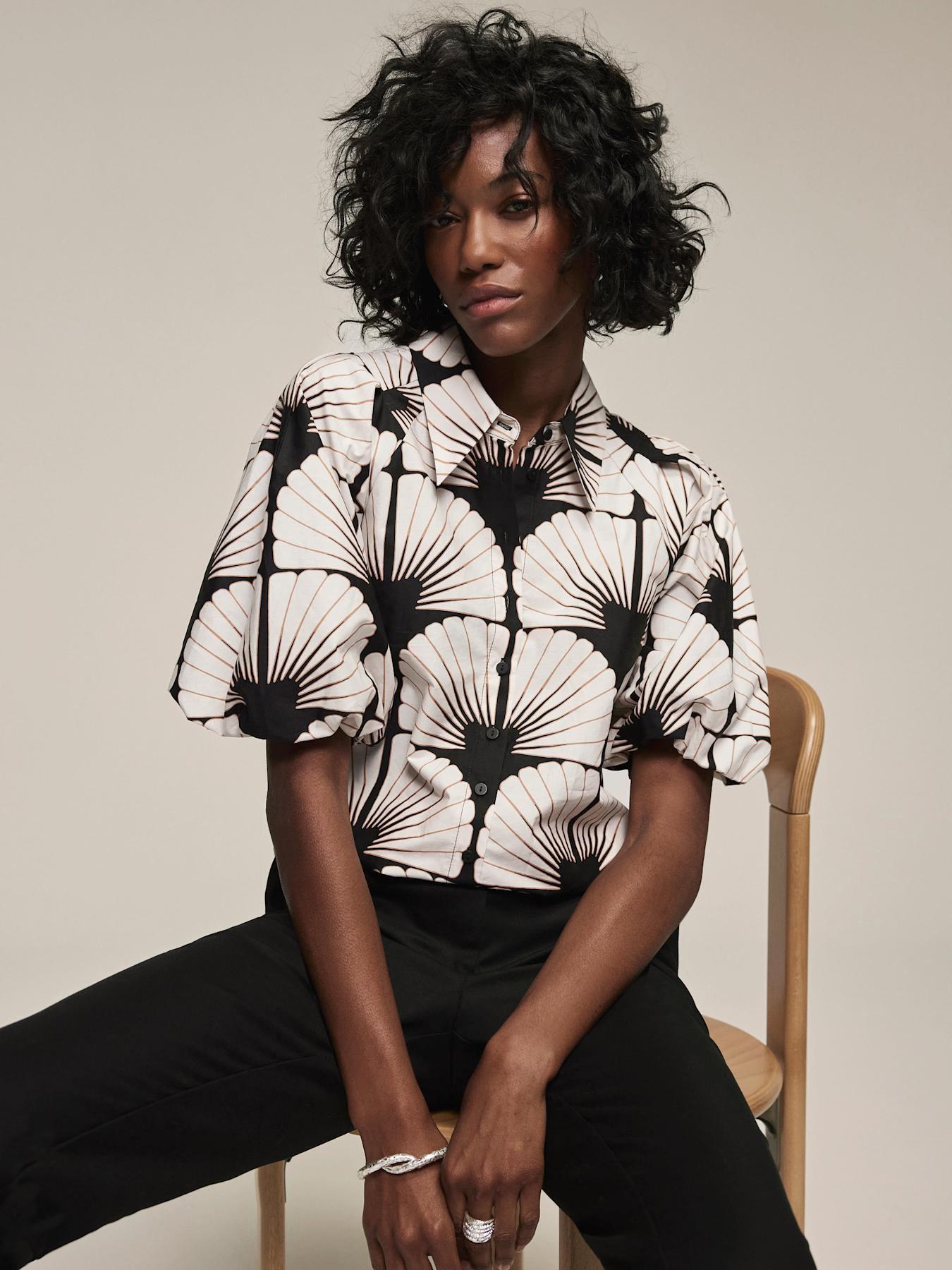 Mint Velvet Neutral Shell Print Shirt - Black | Very