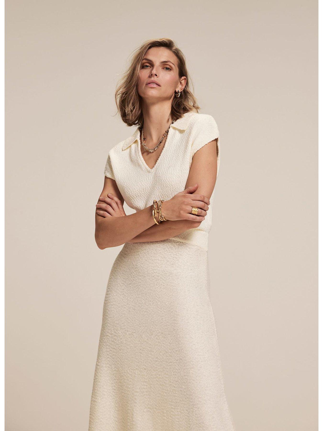 Mint Velvet White Textured Midi Dress - Cream | Very