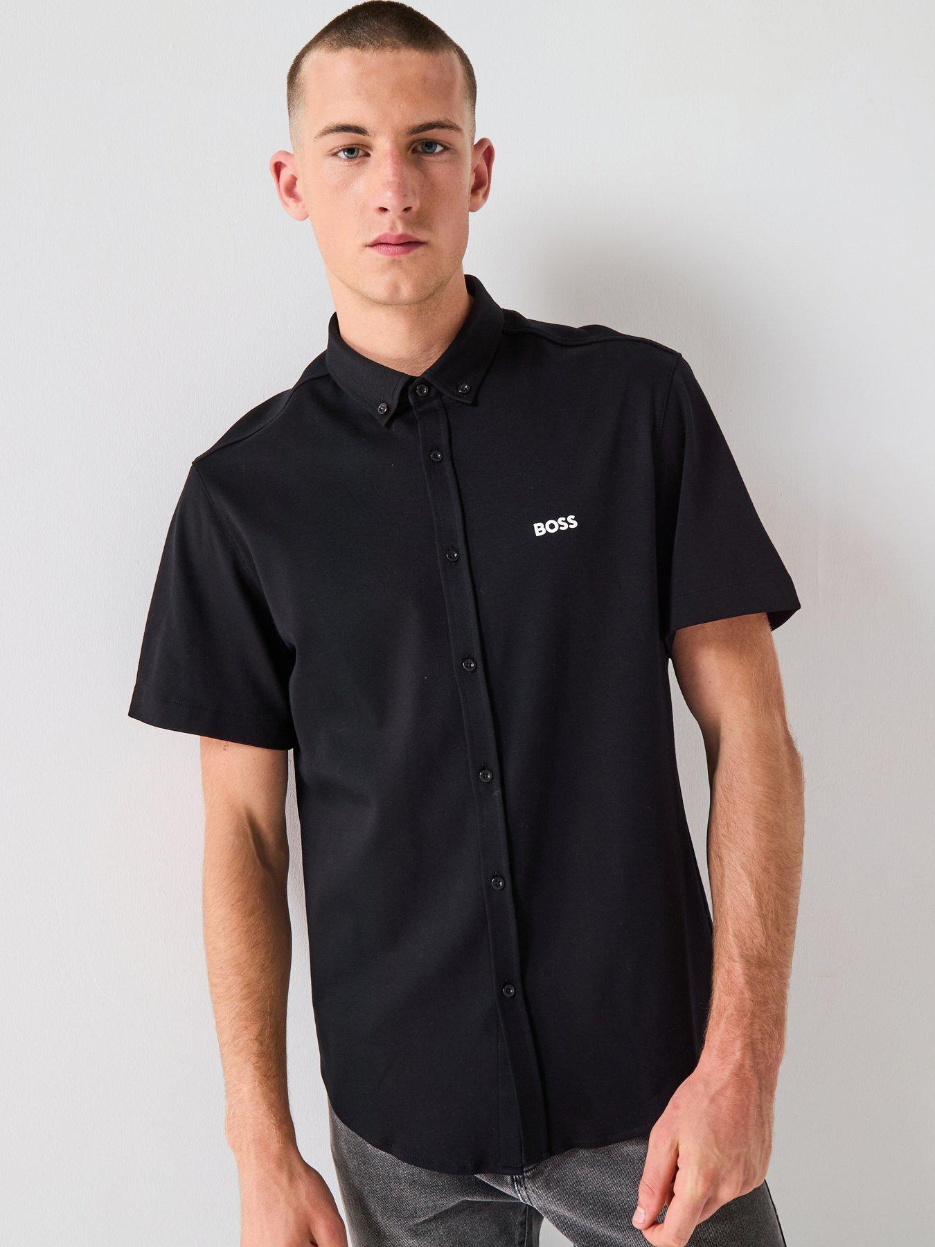 BOSS Motion Regular Fit Short Sleeve Shirt - Black | Very