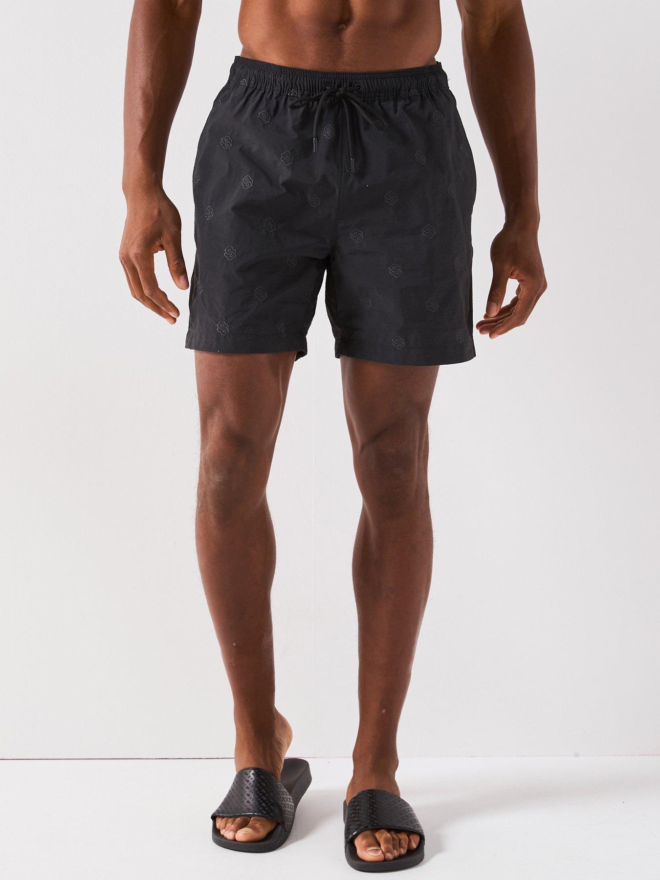 BOSS Jean All Over Bb Logo Swim Shorts - Black | Very