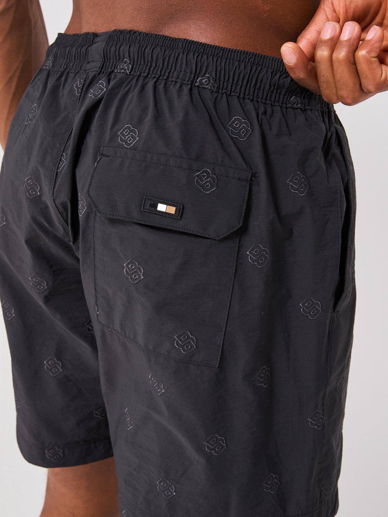 BOSS Jean All Over Bb Logo Swim Shorts - Black | Very