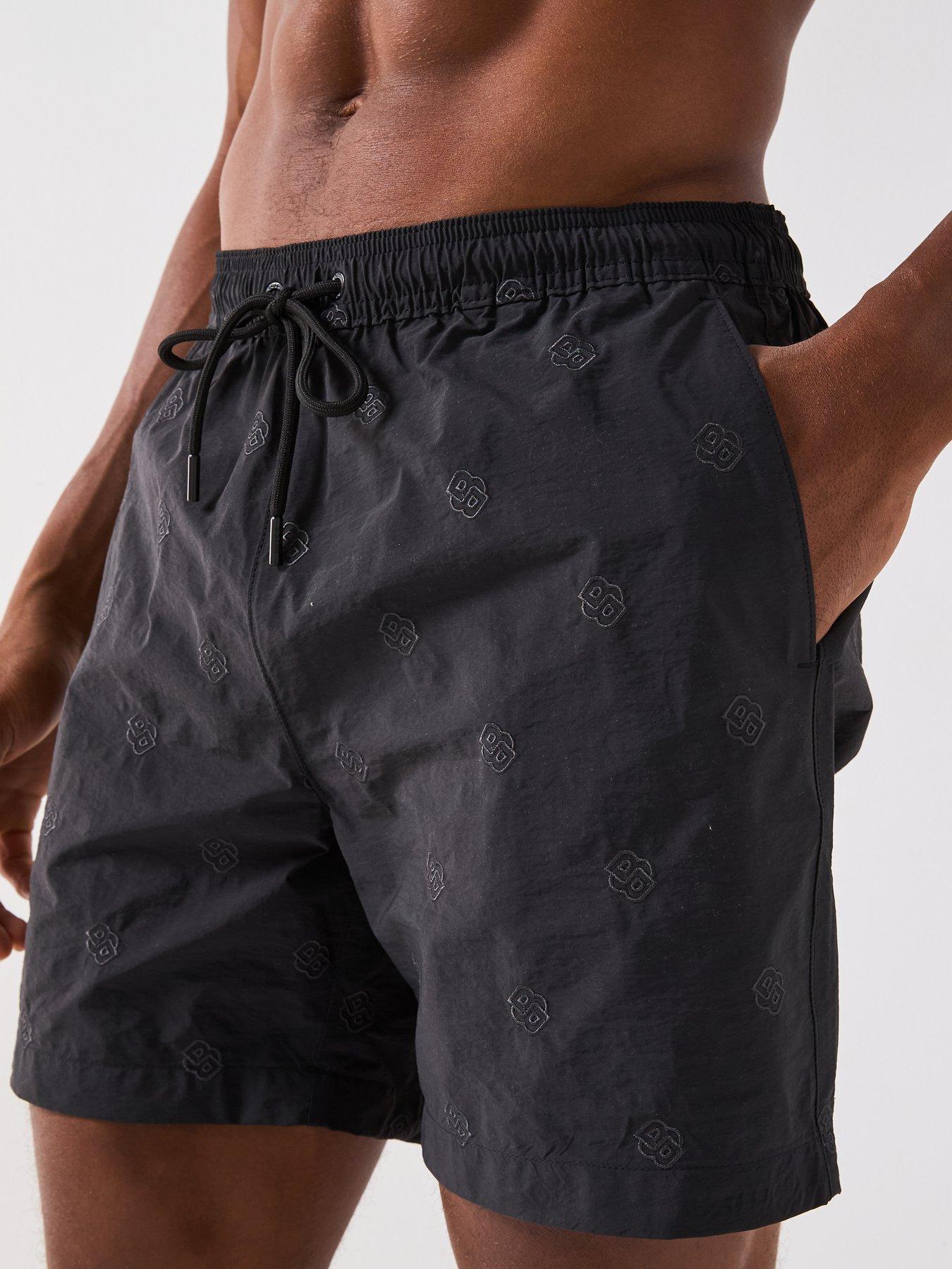 BOSS Jean All Over Bb Logo Swim Shorts - Black | Very