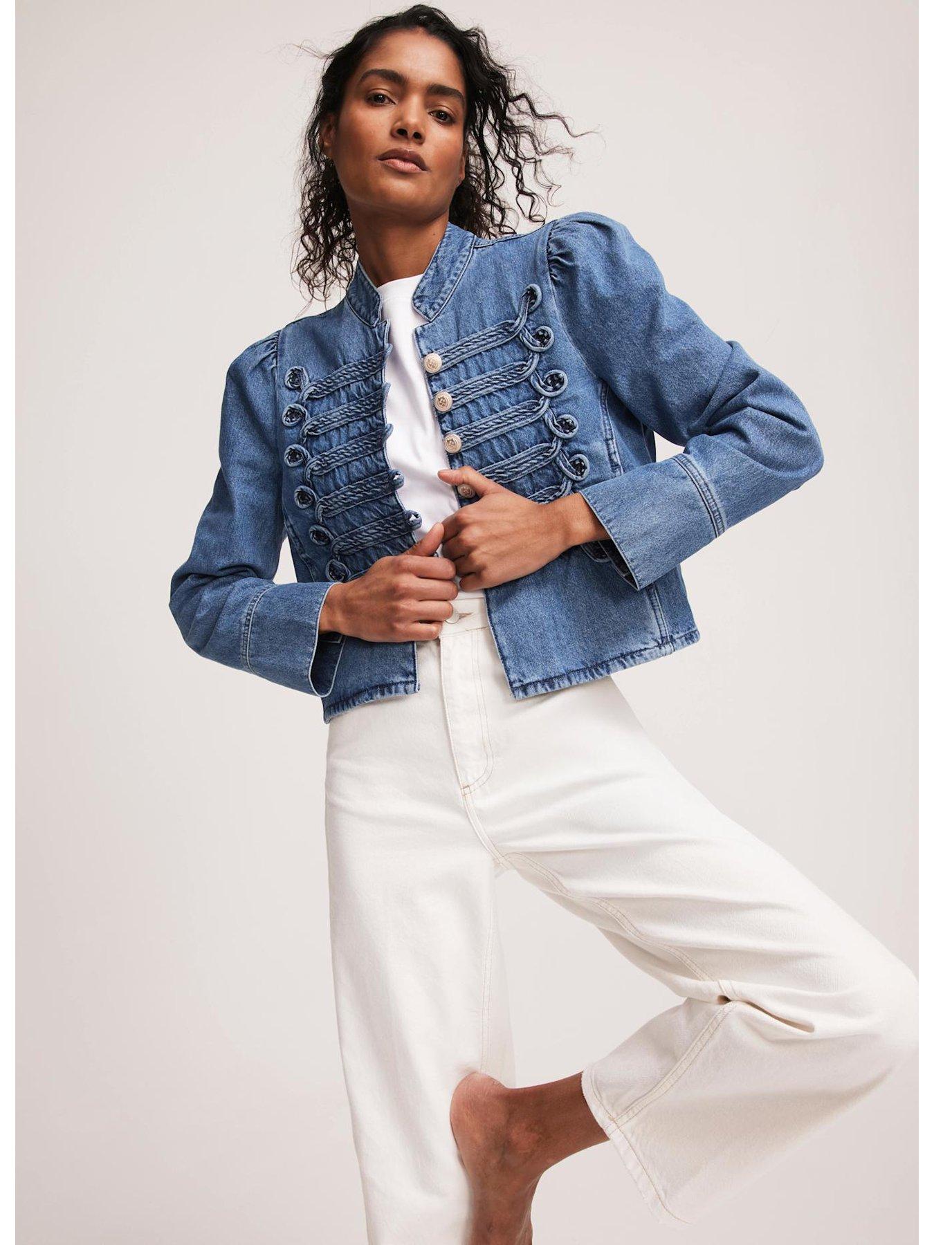 Mint Velvet Indigo Wash Denim Military Jacket - Blue | Very