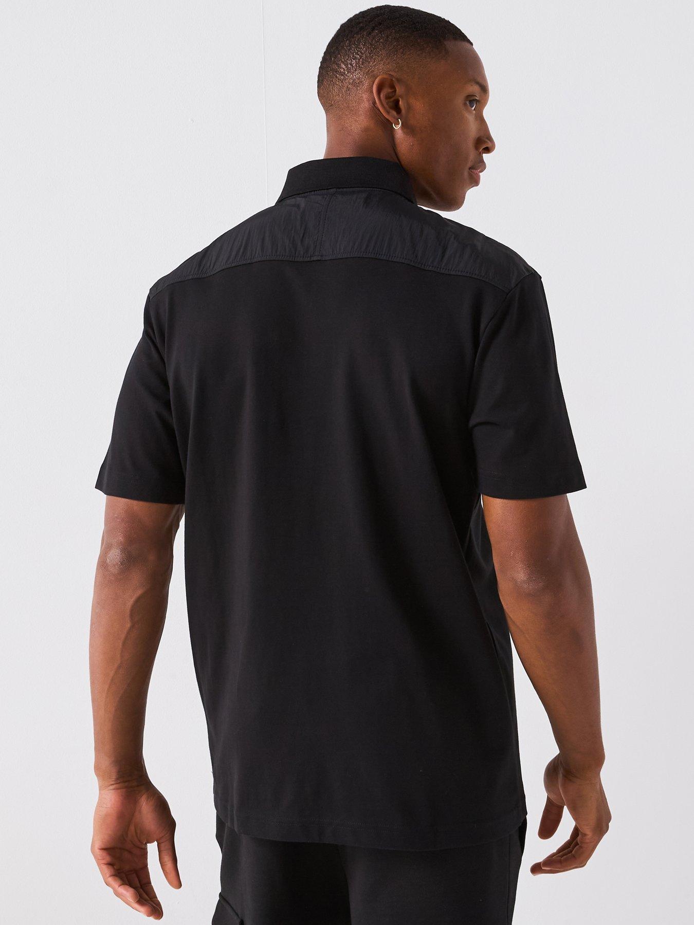 BOSS Panel Relaxed Fit Nylon Panel Polo Shirt - Black | Very