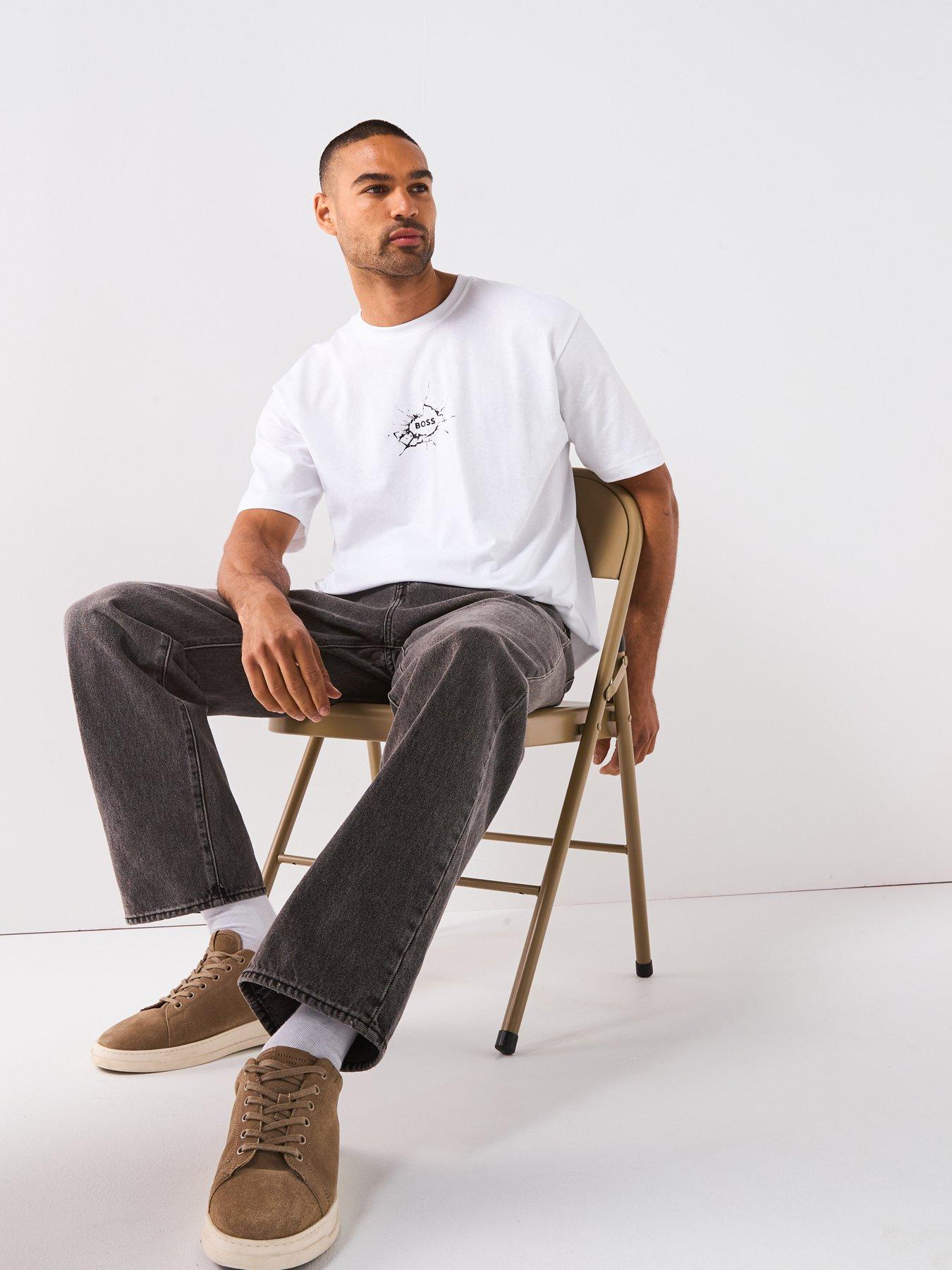 BOSS Voyage Relaxed Fit Small Crack Logo T-Shirt - White | Very
