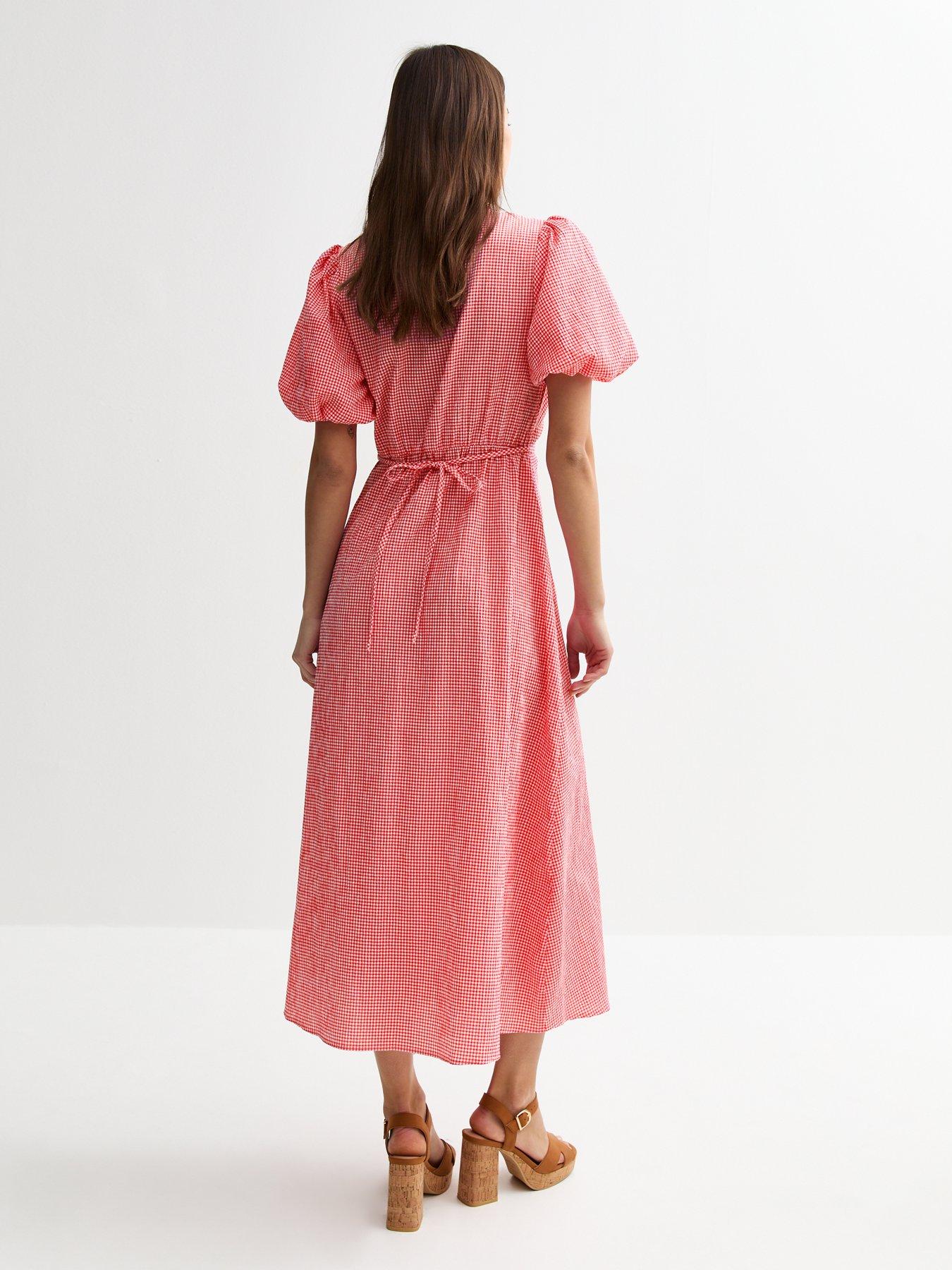 New Look Gingham Check Tie Neck Midi Dress - Red | Very