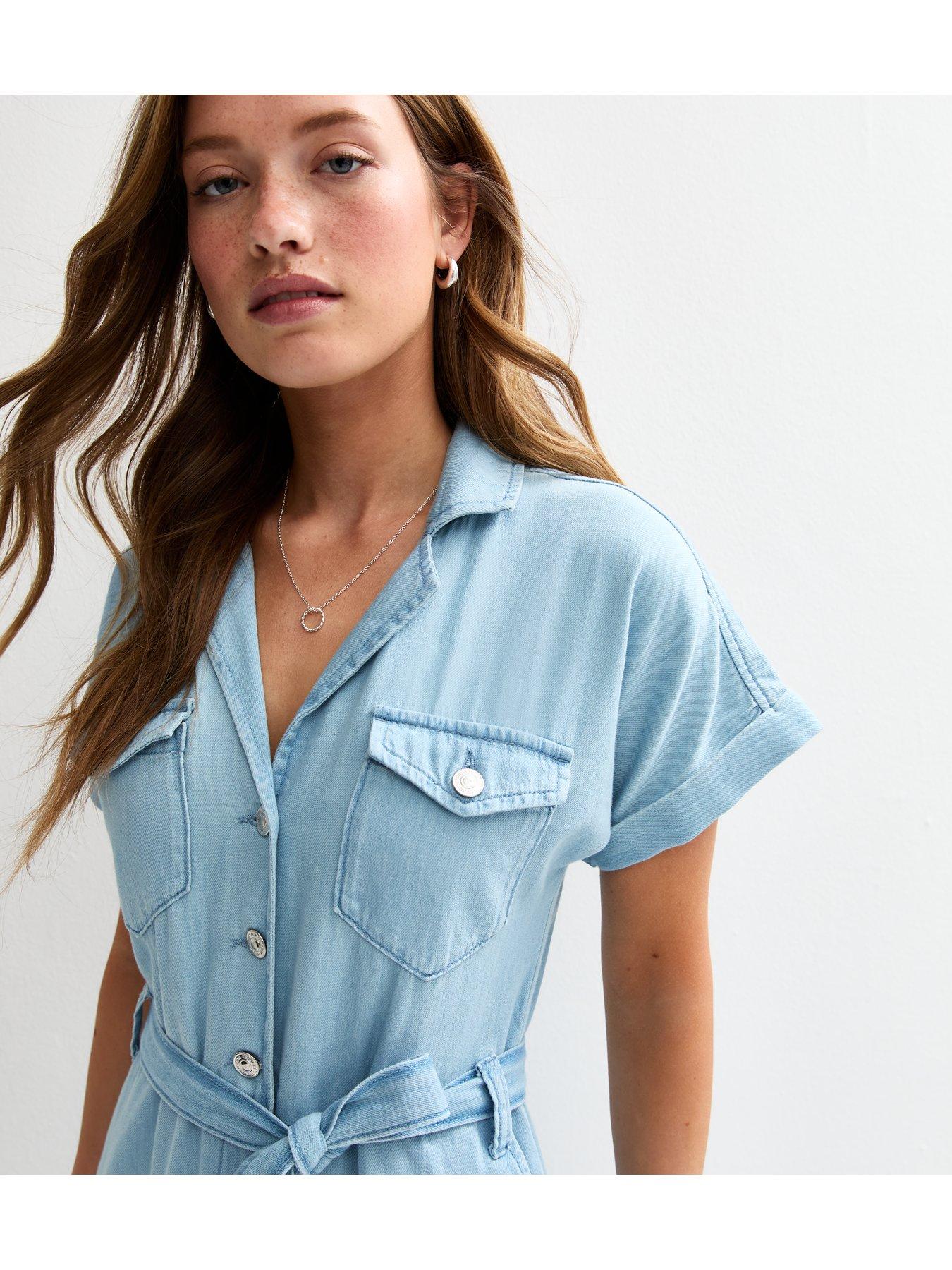 New Look Belted Denim Jumpsuit - Light Blue | Very