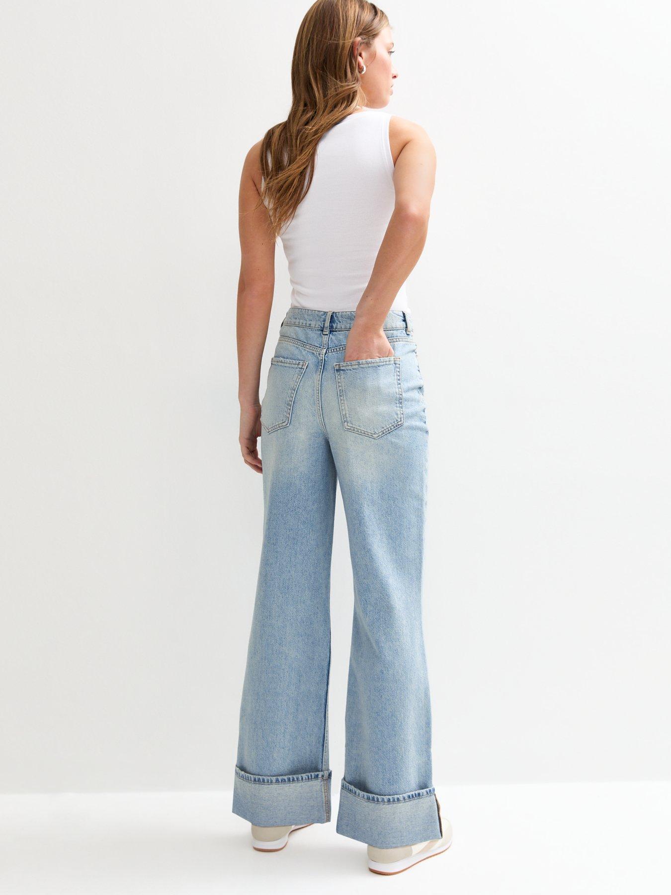 New Look Ripped Knee Wide Leg Turn Up Jeans - Light Blue | Very