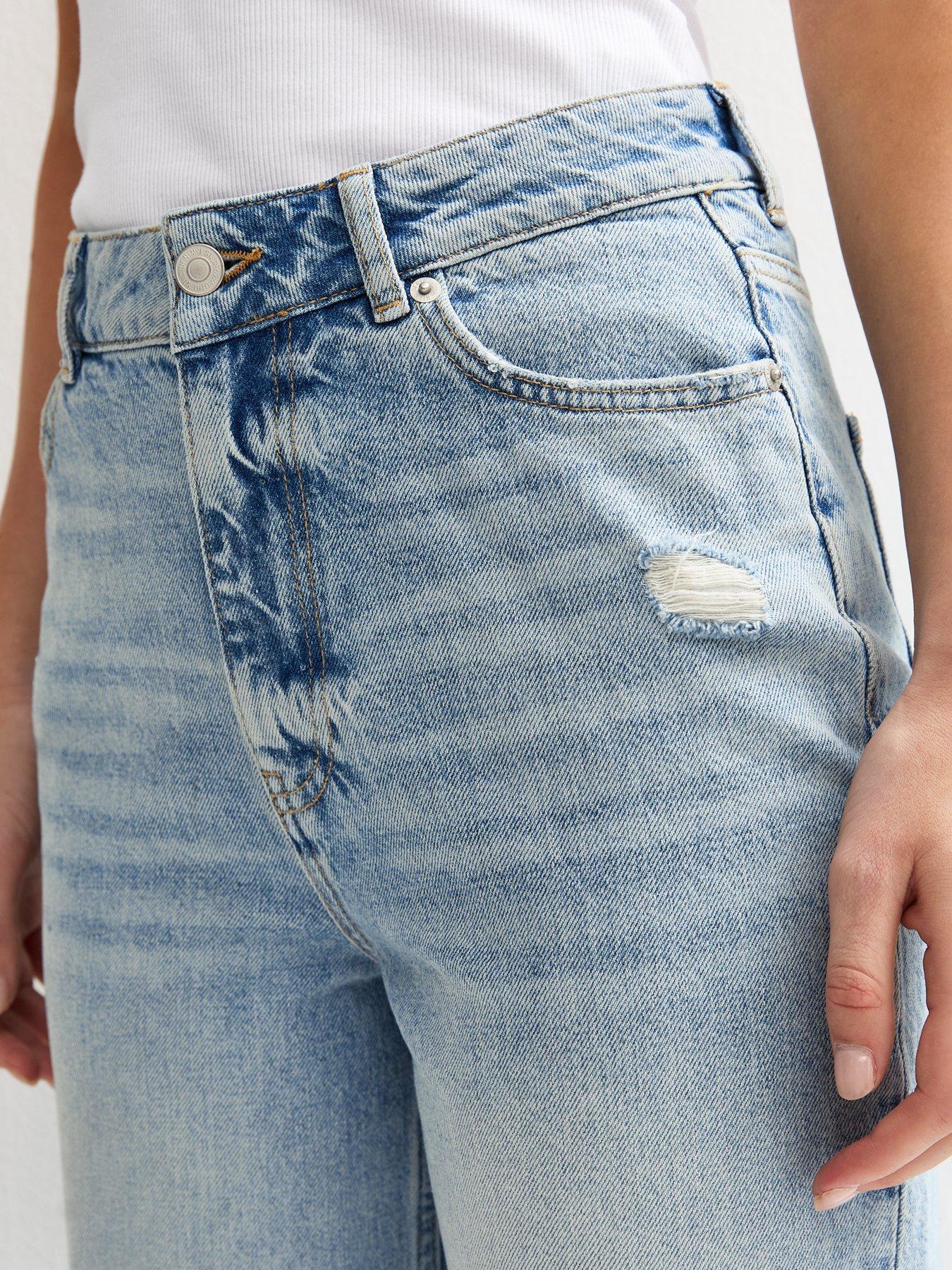 New Look Ripped Knee Wide Leg Turn Up Jeans - Light Blue | Very