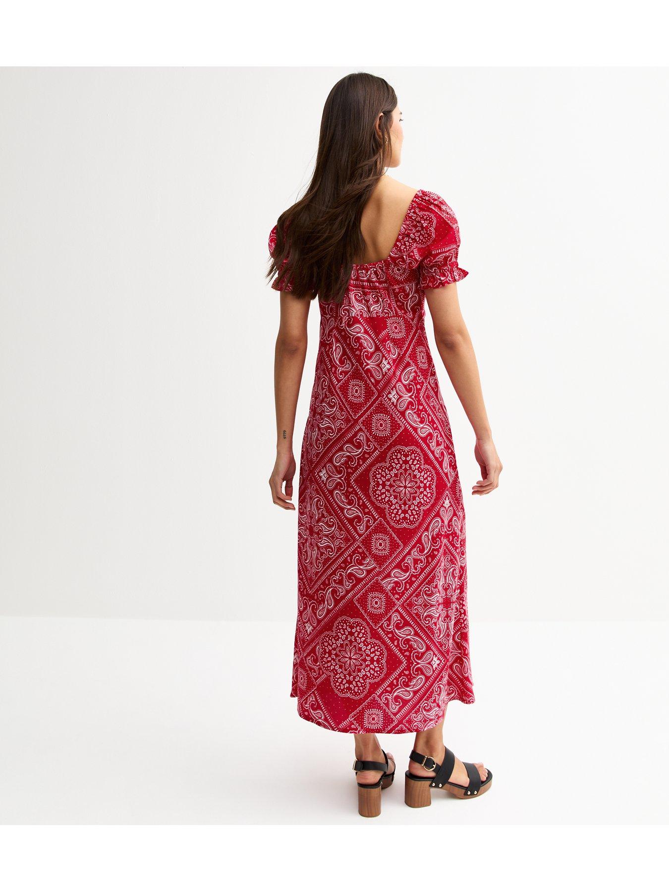 New Look Tile Print Square Neck Midi Dress - Red | Very