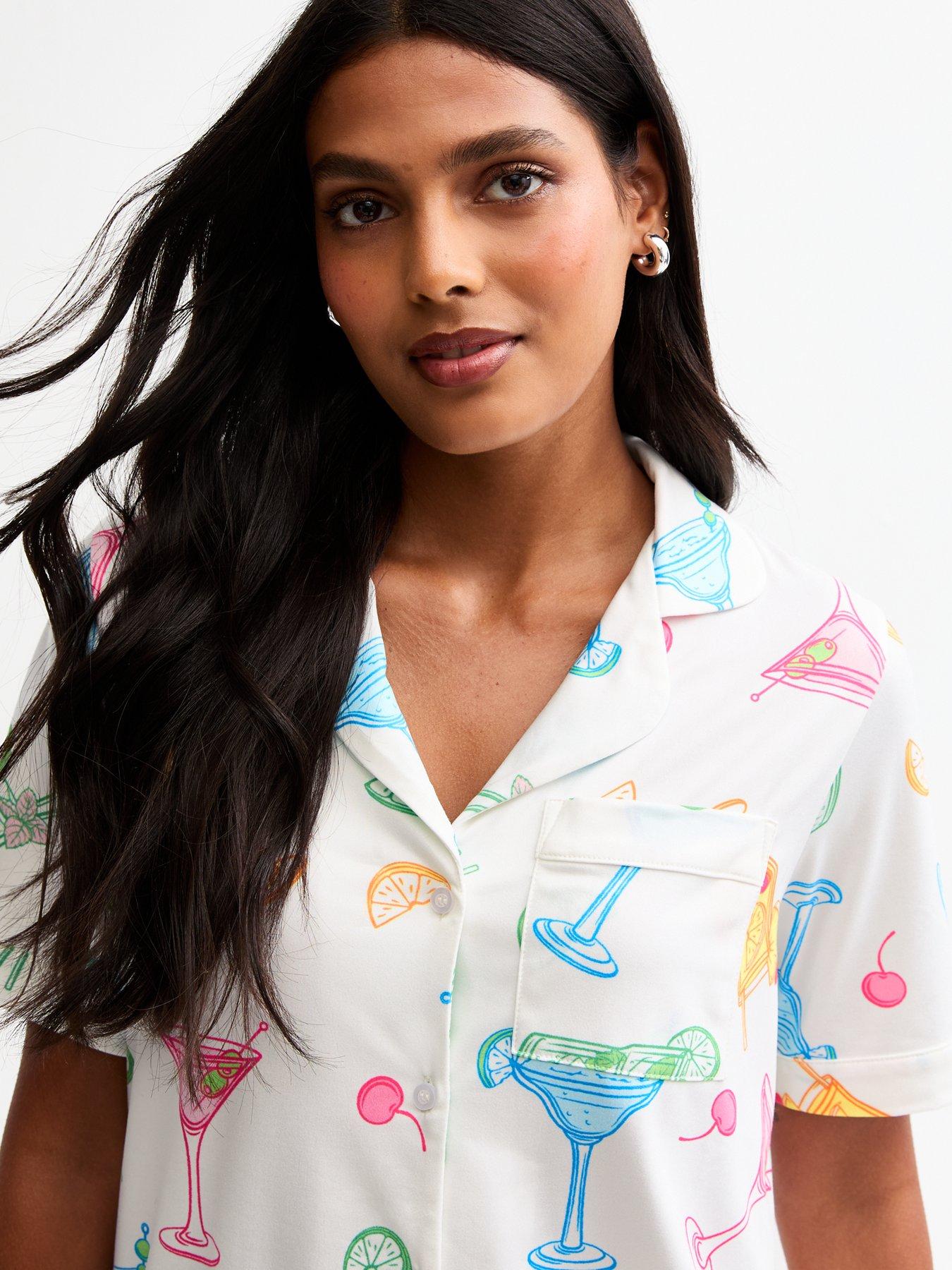 New Look Cocktail Print Shirt And Shorts Pyjama Set - White | Very
