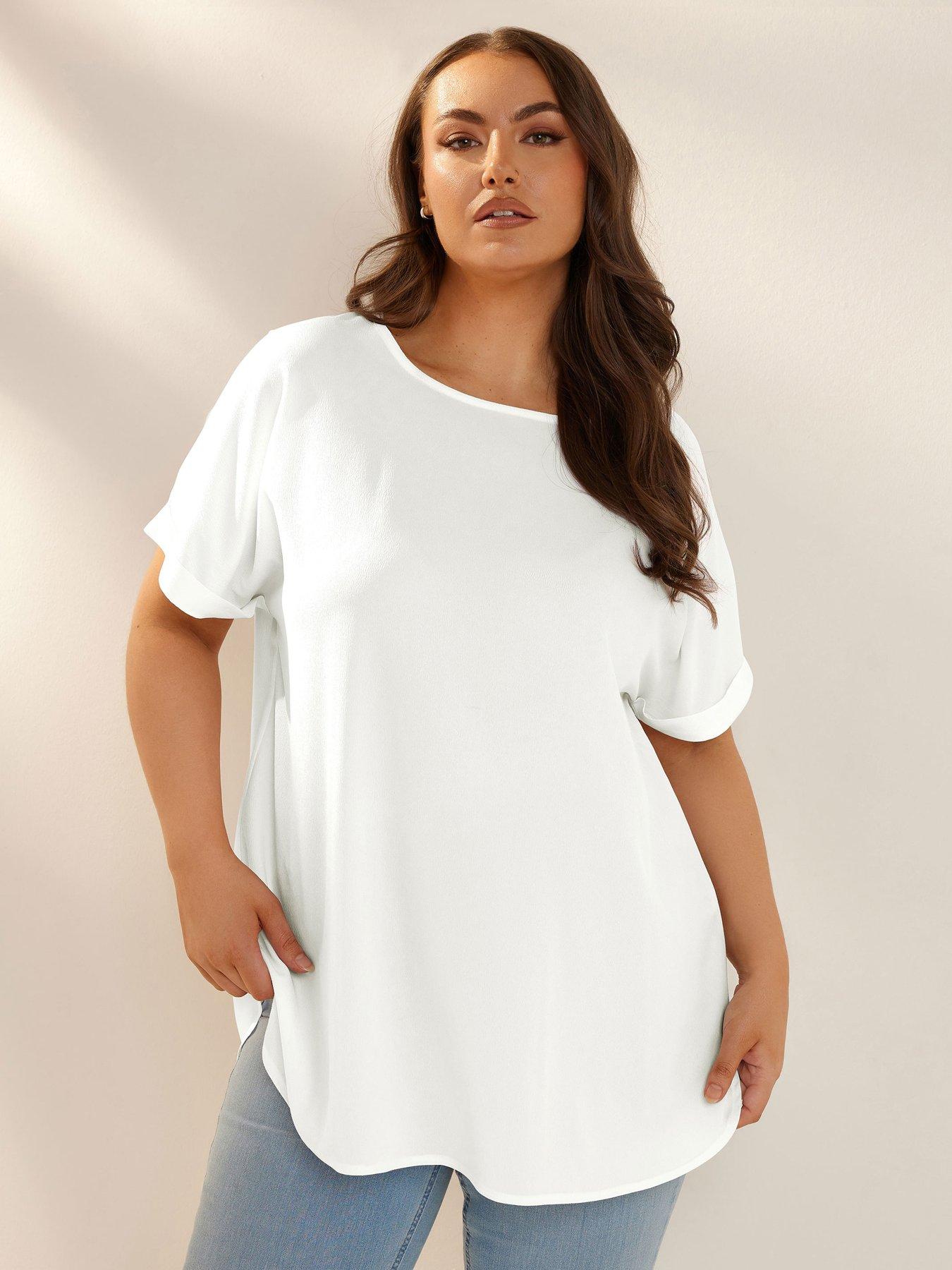 Yours Curve Short Sleeve Boxy Top - White | Very