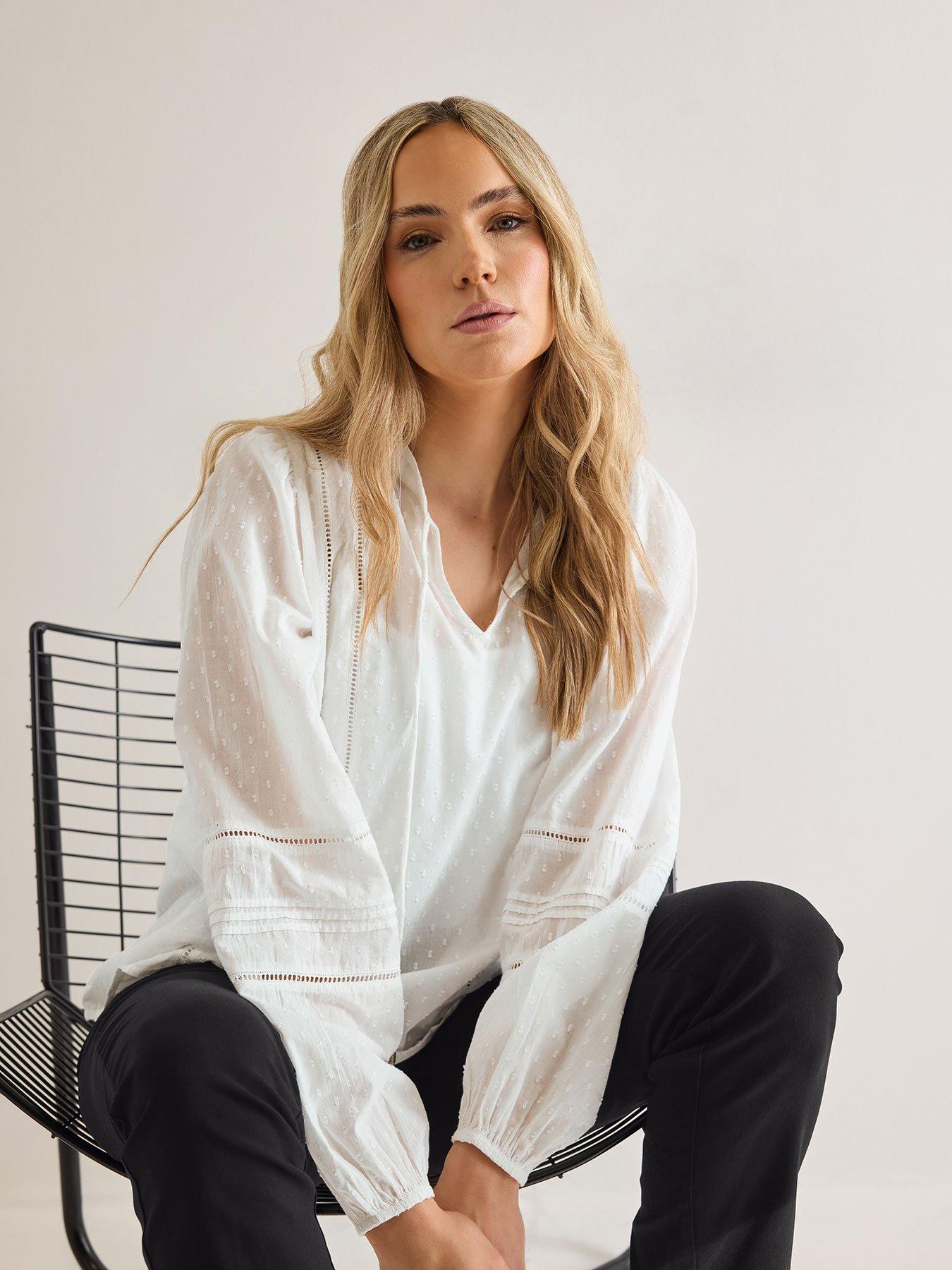 Long Tall Sally Tall Dobby Tie Neck Blouse - White | Very