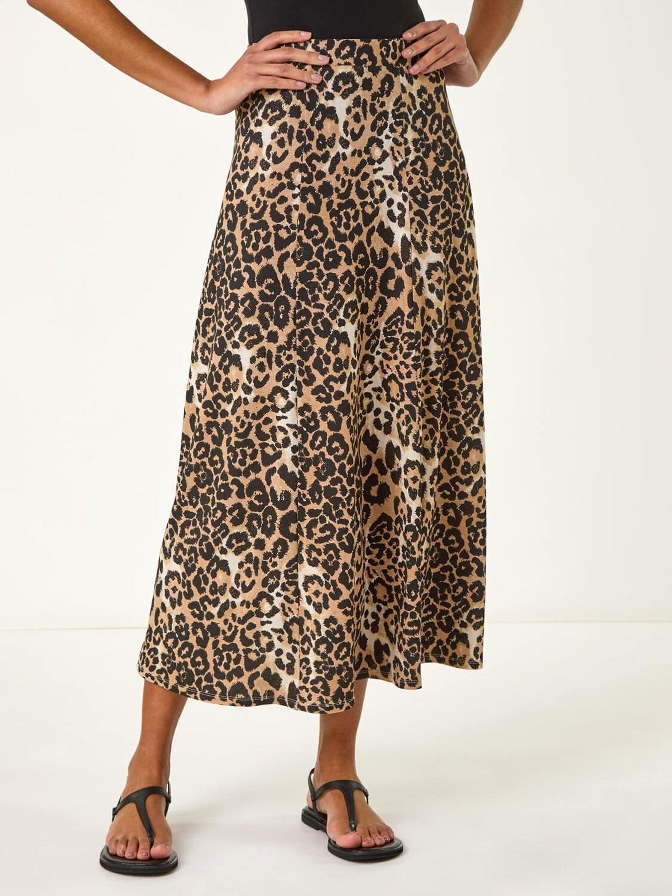 Roman Leopard Print A-line Midi Skirt - Tan | Very