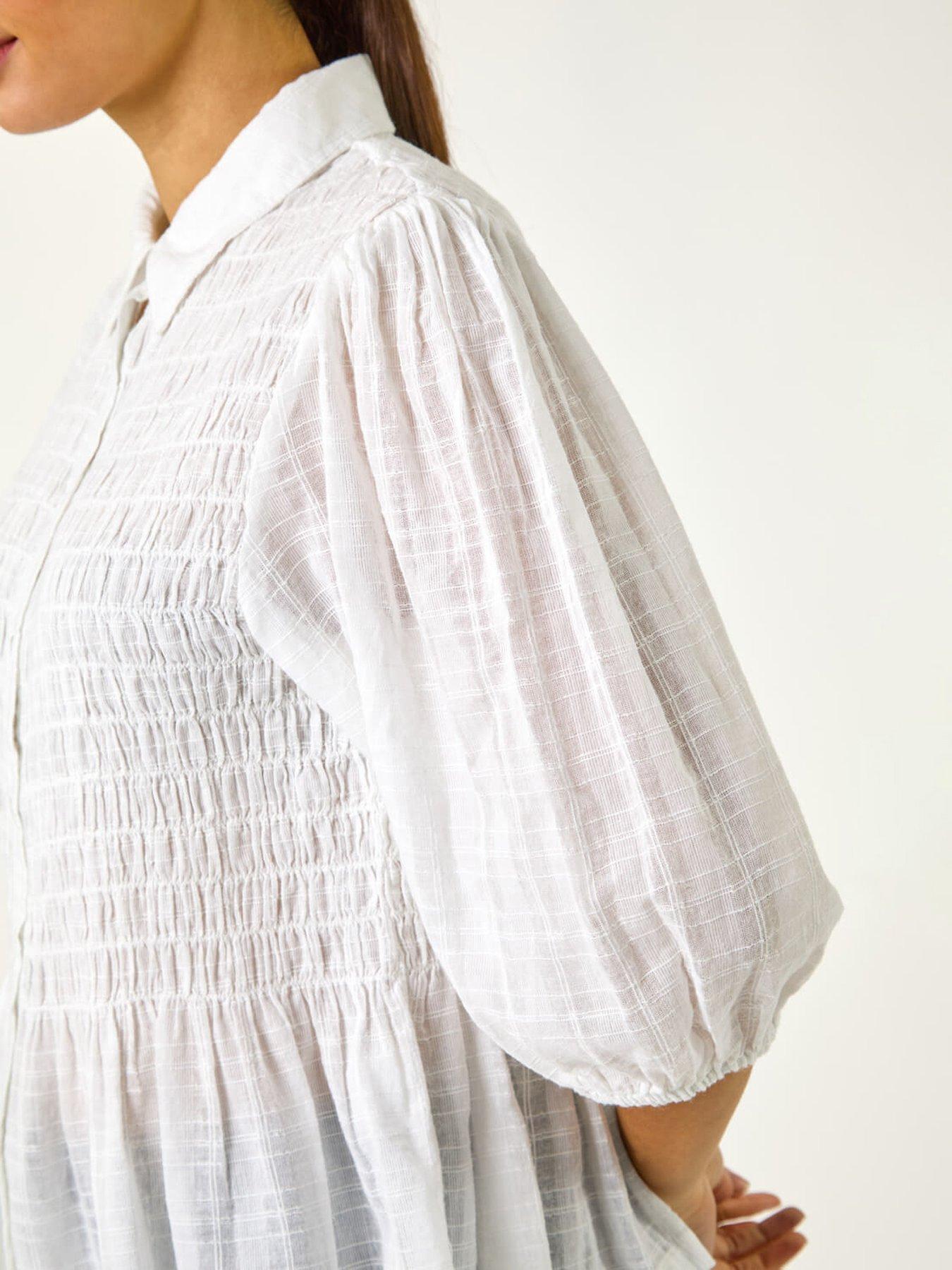 Roman Collar Shirred Button Blouse - Ivory | Very