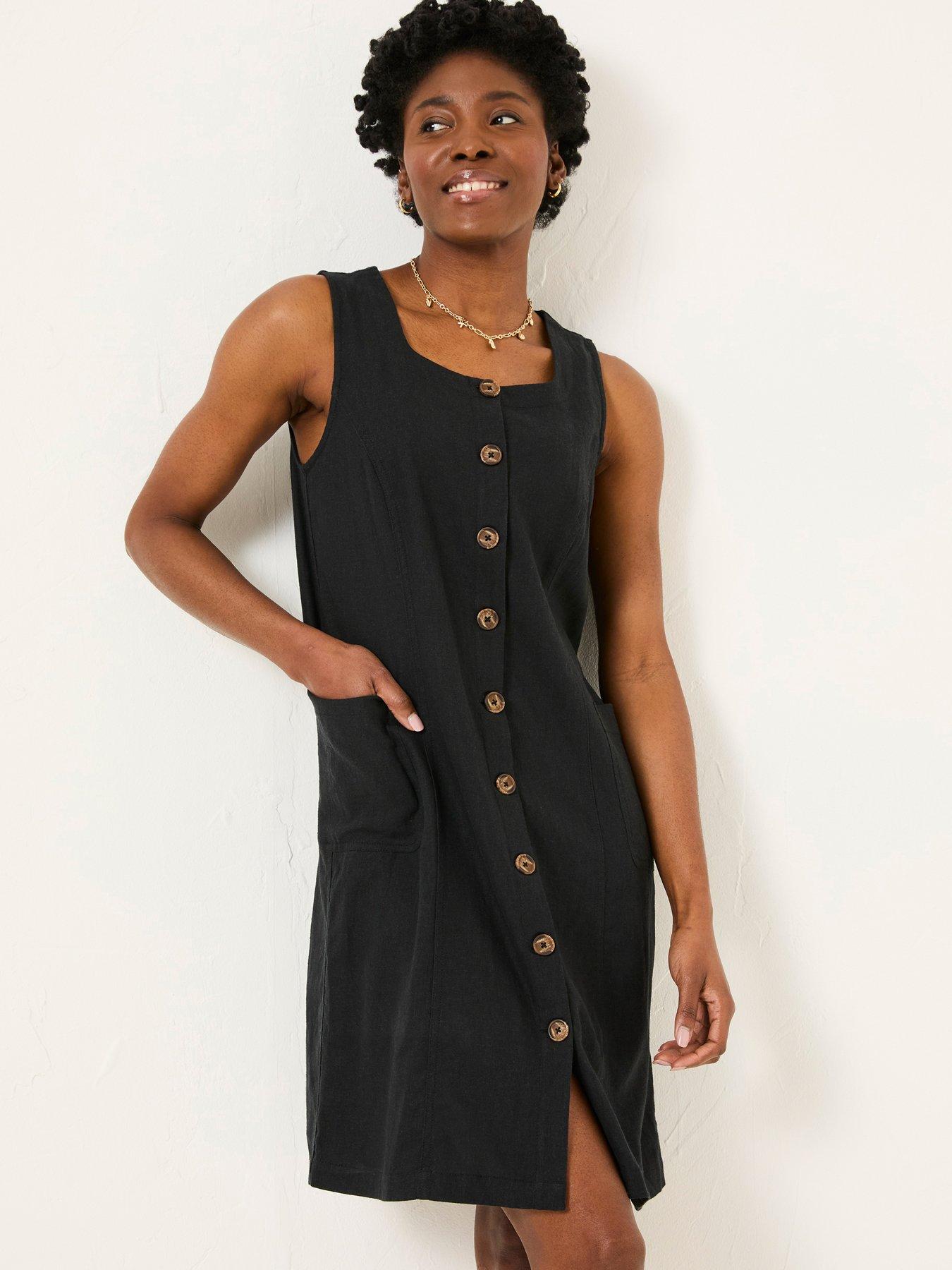 FatFace Binny Button Linen Dress - Black | Very