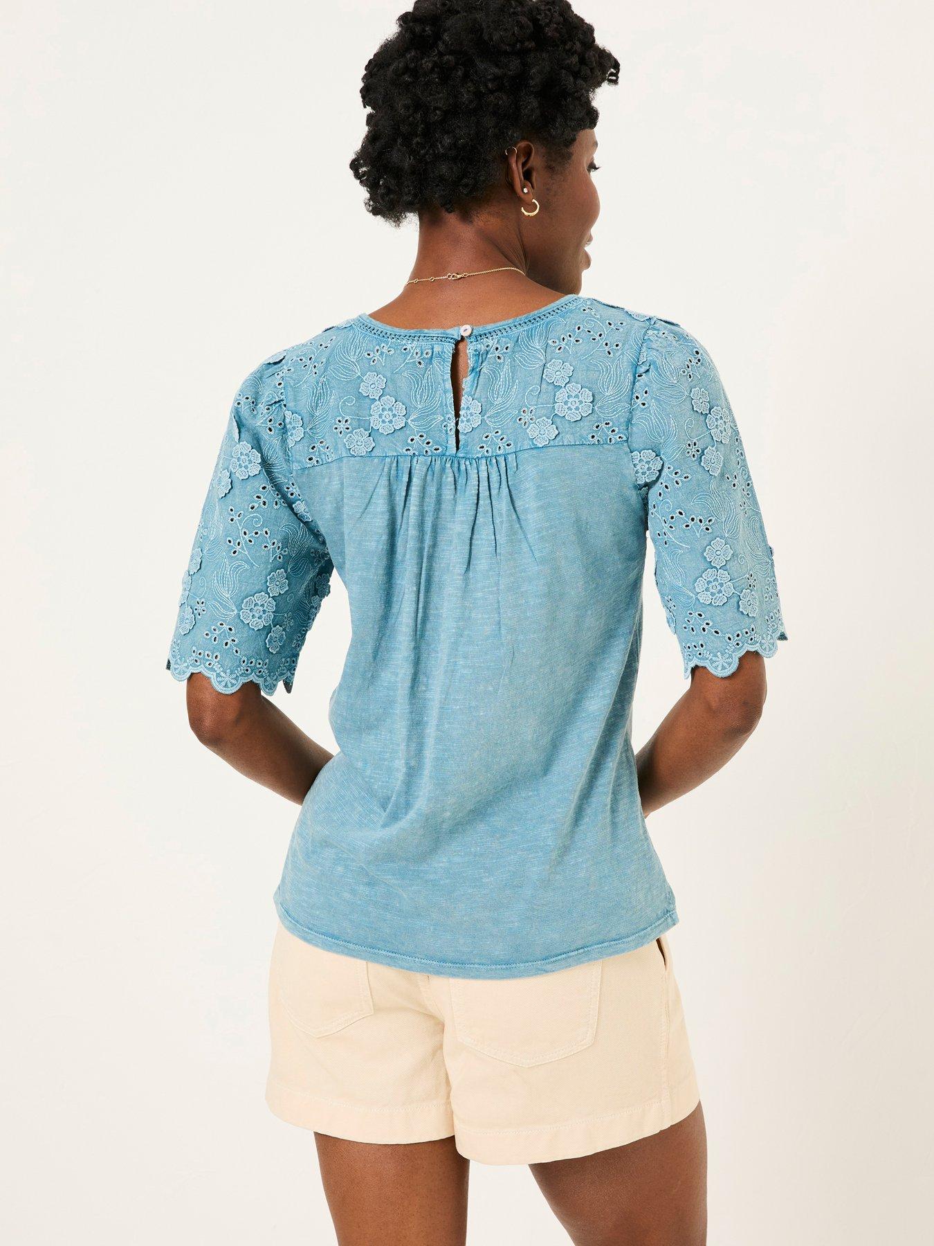 FatFace Pretty Broderie Top - Blue | Very