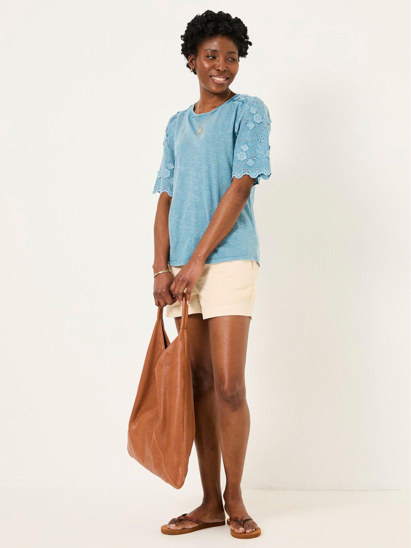 FatFace Pretty Broderie Top - Blue | Very
