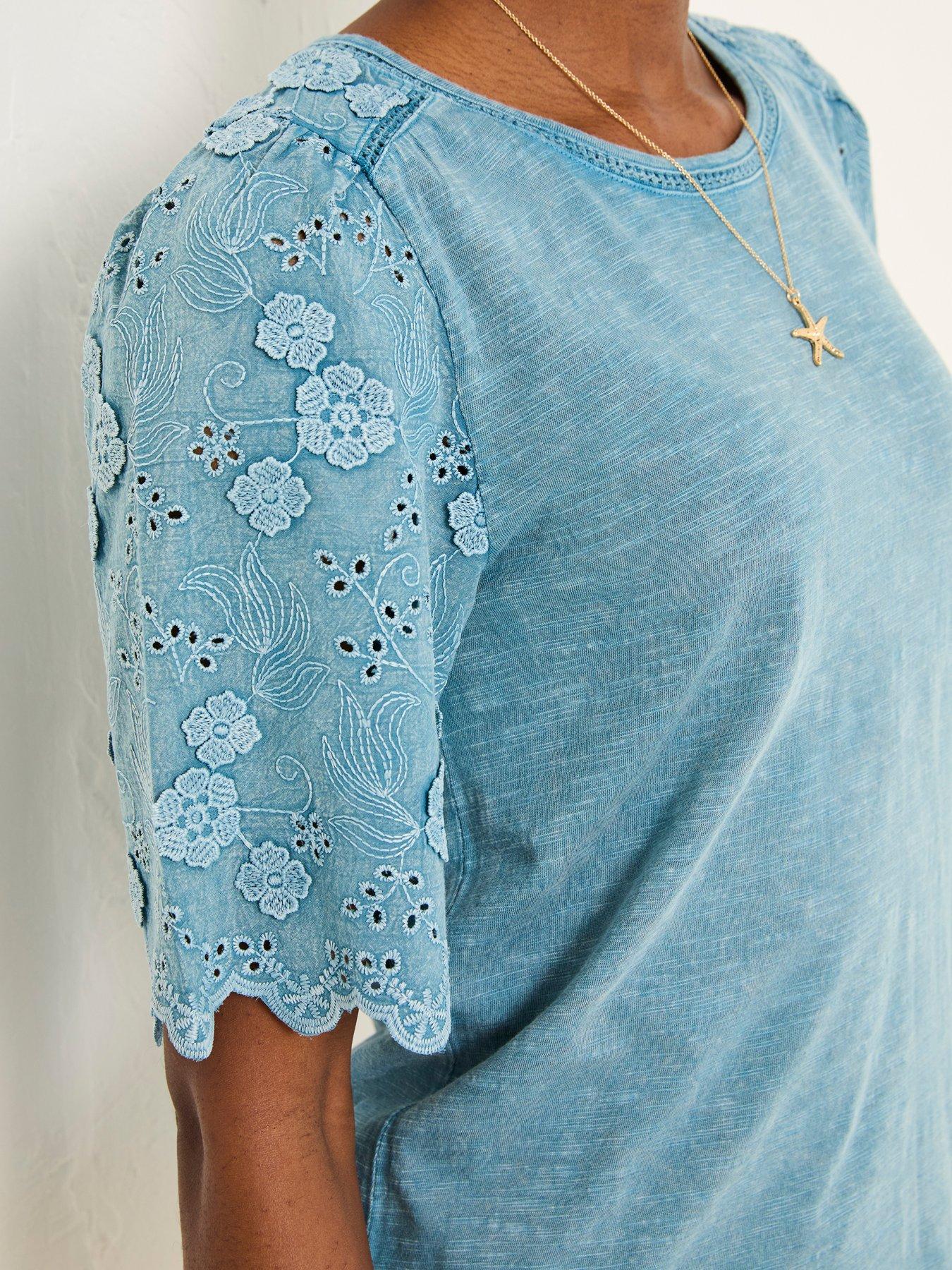 FatFace Pretty Broderie Top - Blue | Very